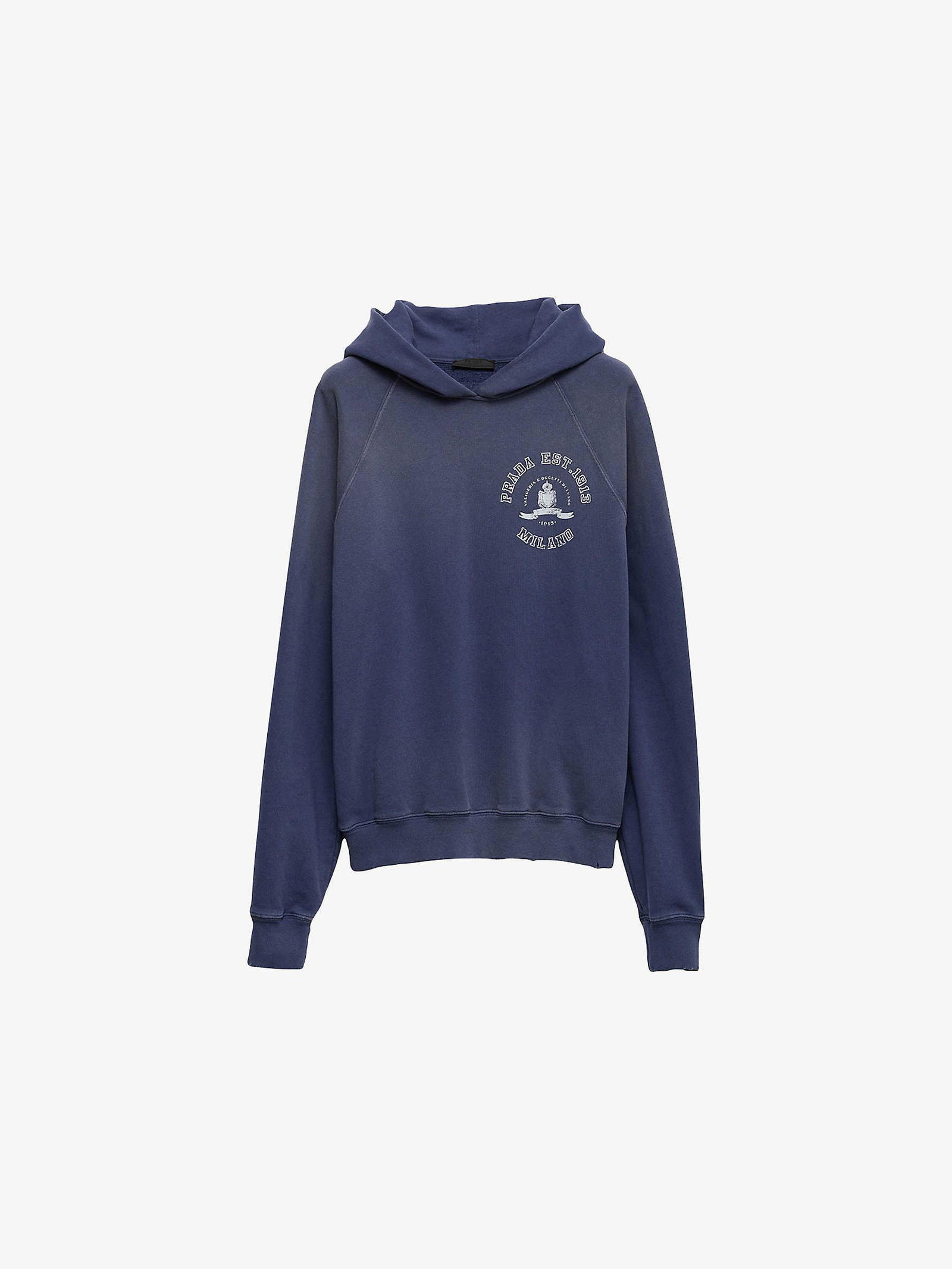 PRADA Vintage-Finish Triangle-Appliqué Cotton-Jersey Hoody in Blue ...