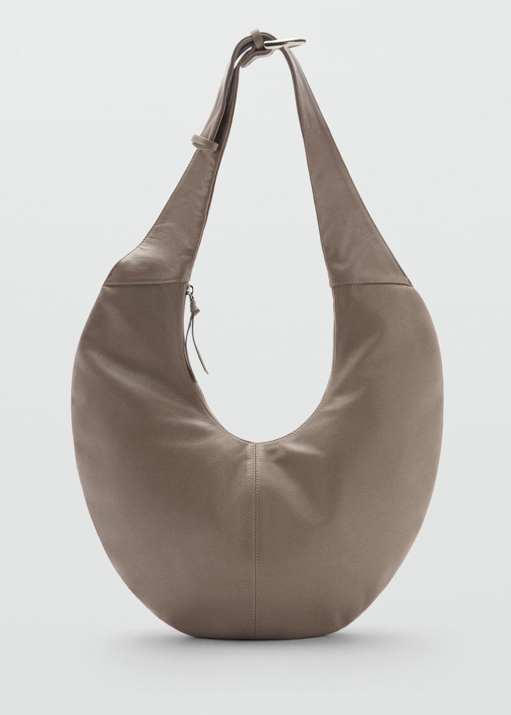 MANGO Half-Moon Leather Bag in Light/Pastel Grey | endource
