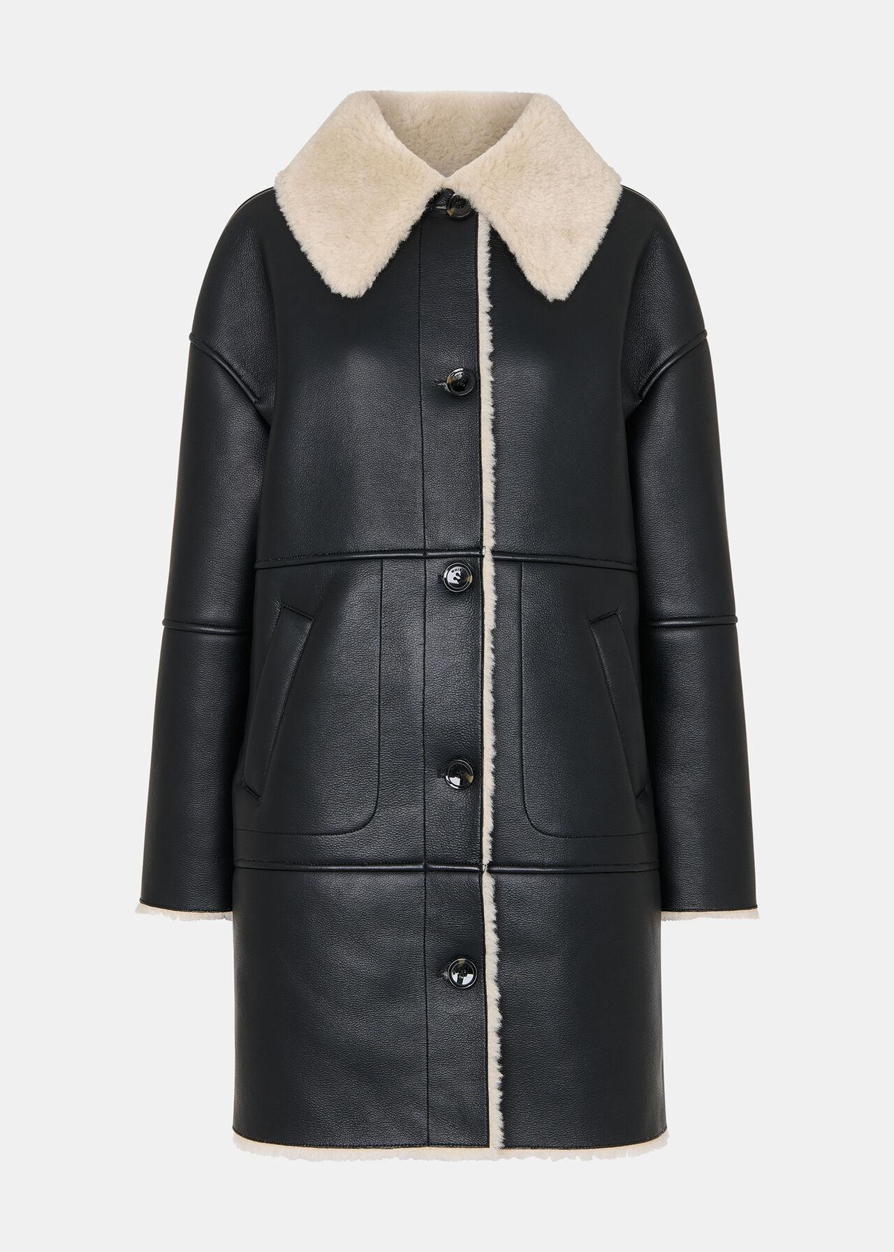 WHISTLES Luella Faux Fur Coat in Black | endource