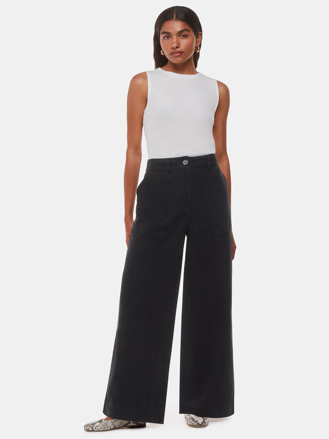 WHISTLES Petite Ruth Wide Leg Trousers in Washed Black | endource