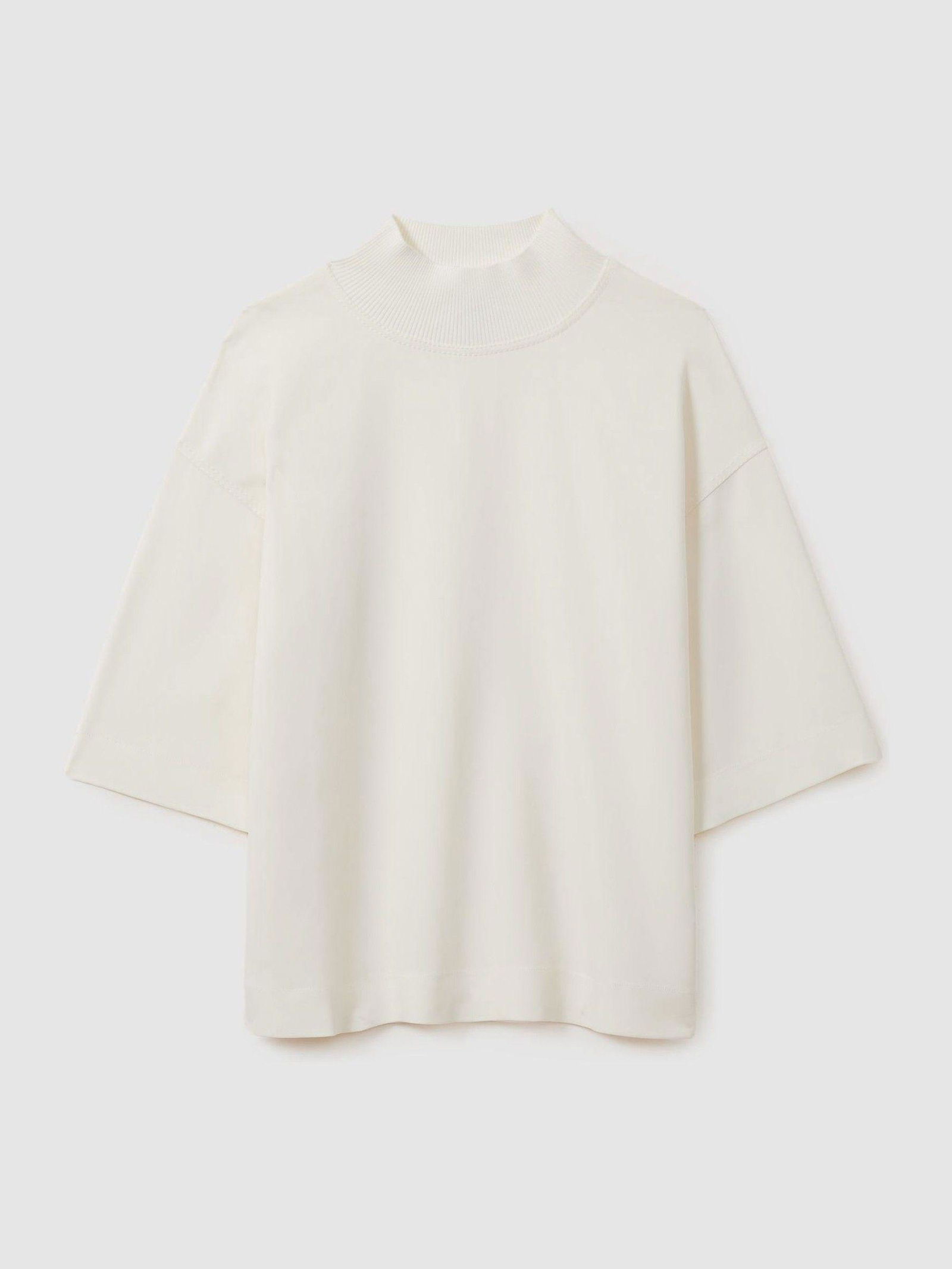 REISS Oversized Rib Neck T-Shirt in Ivory | endource