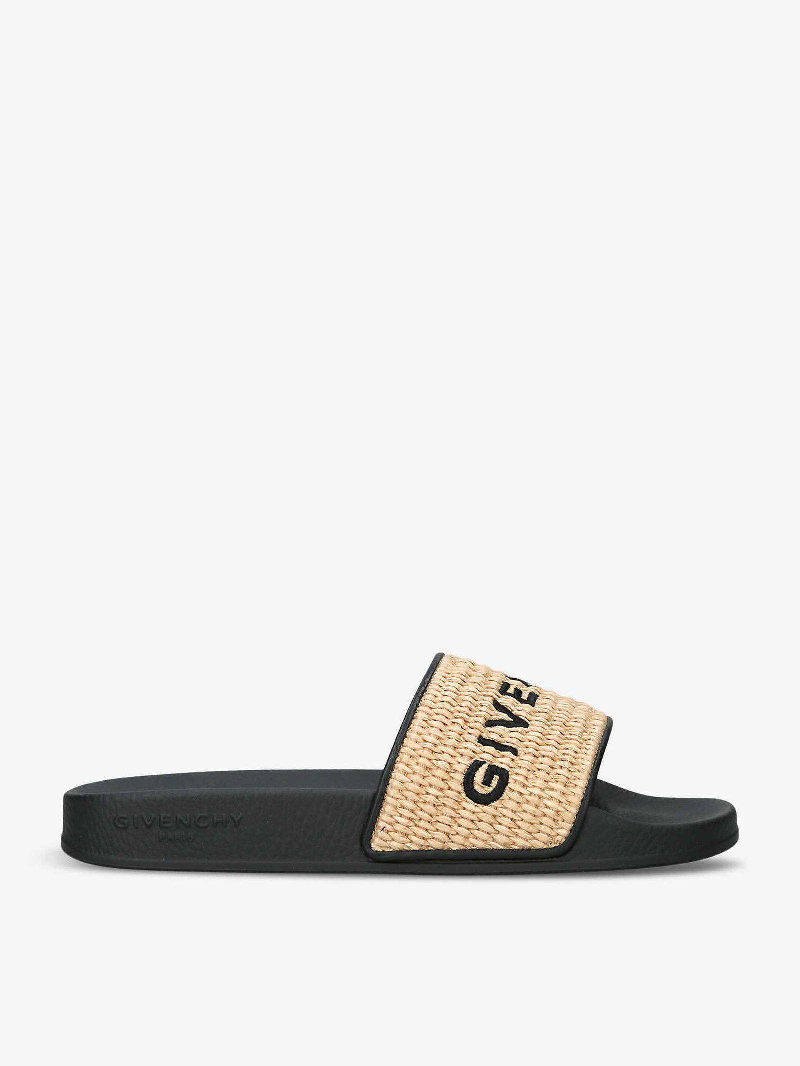 GIVENCHY 4G Logo-Print Raffia And Rubber Sliders in BEIGE COMB | Endource