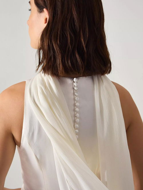 Monsoon Margo Drop Waist Wedding Dress & Scarf, Ivory | endource