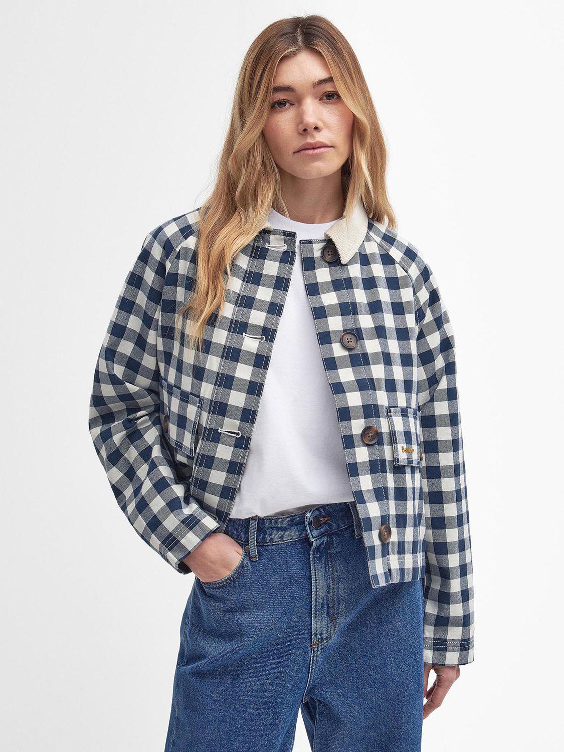 BARBOUR Maddison Check Cropped Jacket in Summer Navy | endource