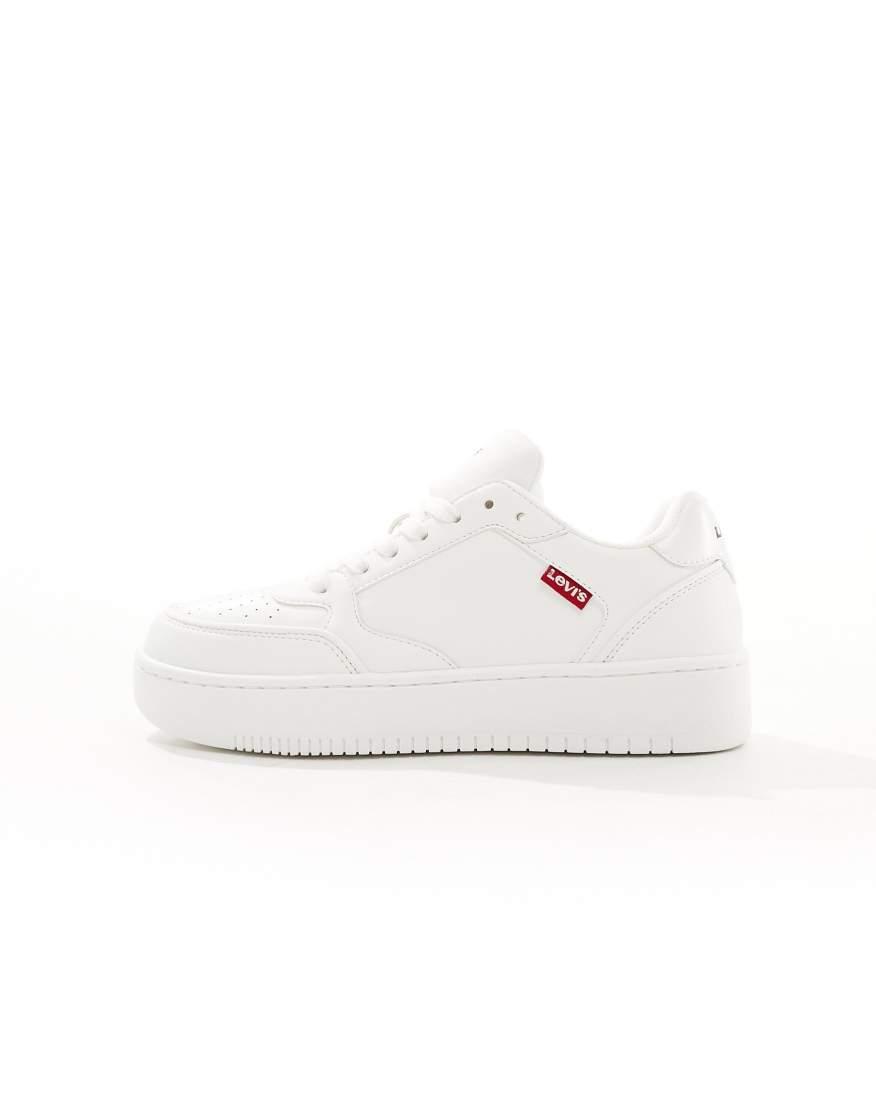 LEVI'S Paige Leather Trainer With Red Tab Logo in BRILLIANT WHITE ...