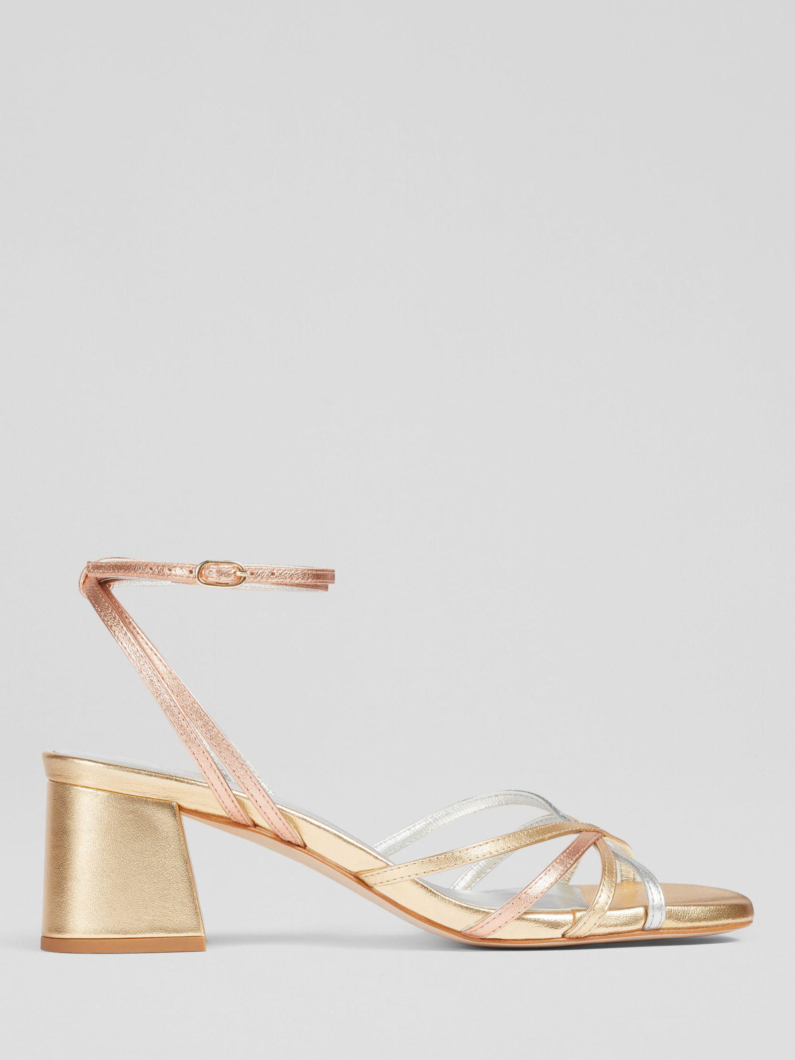 L.K. BENNETT Starlet Metallic Leather Flared Block Heel Sandals | endource
