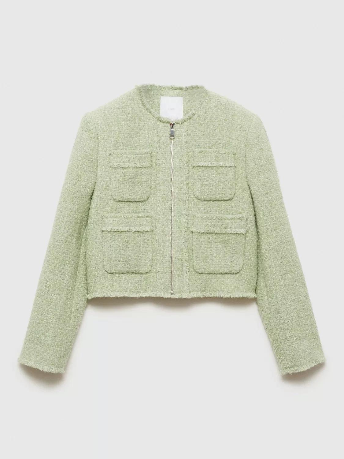 MANGO Ena Boxy Tweed Jacket in Green | endource