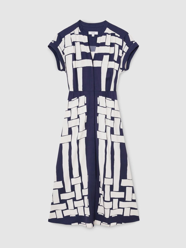 REISS Samira Scarf-Print Belted Midi Dress | endource