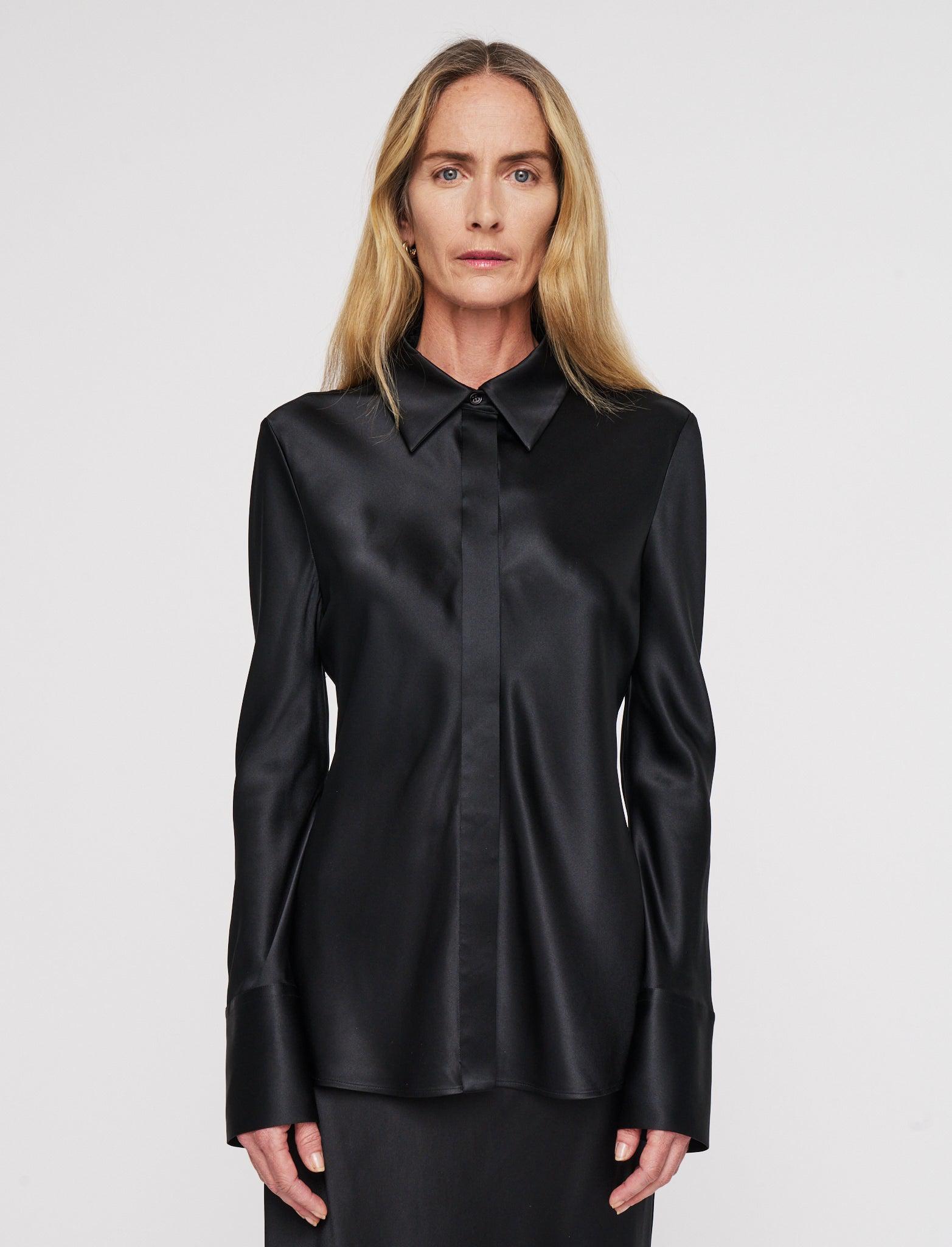 JOSEPH Brunel Silk Satin Blouse in Black | endource