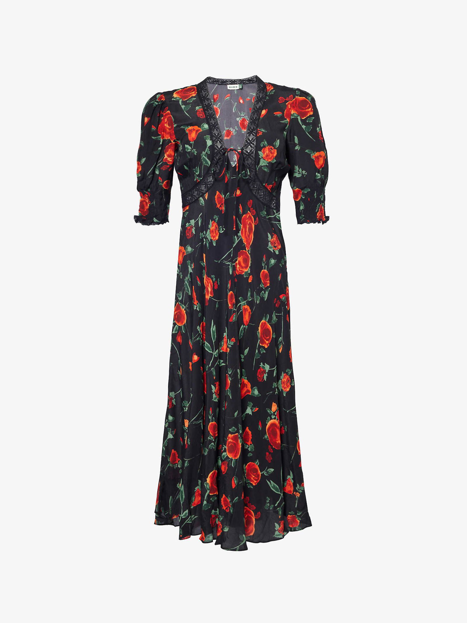 RIXO Amina Quarter-Sleeves Midi Dress in ROSE BLACK | endource