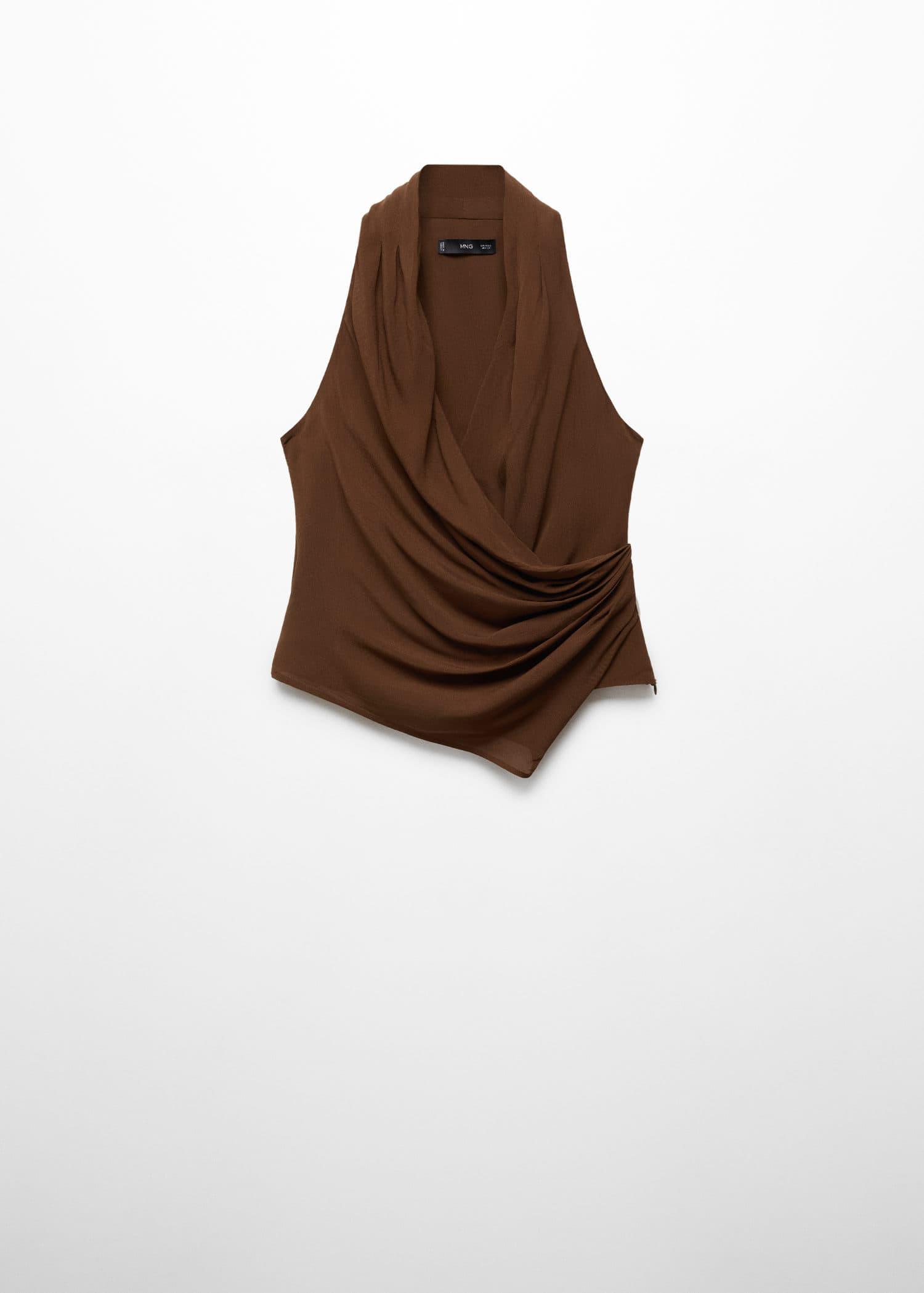 MANGO Draped Wrap Top in Brown | Endource
