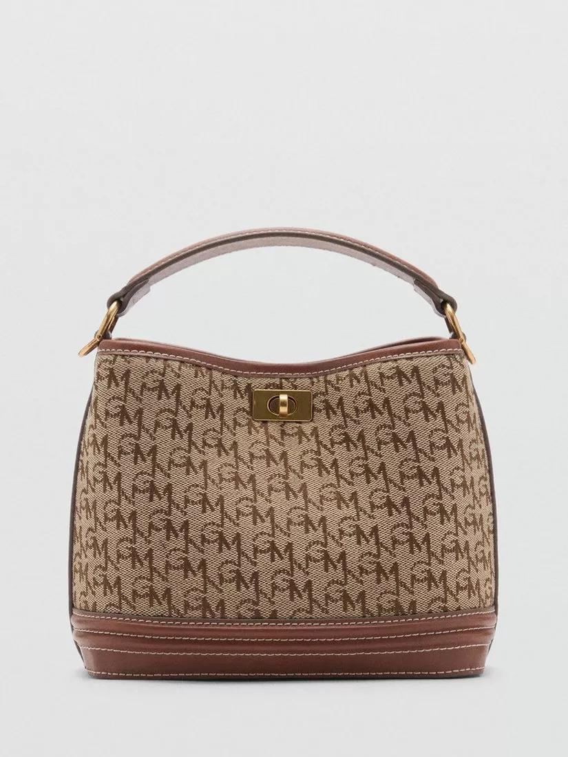 MANGO Marco Monogram Grab Bag in Brown | endource