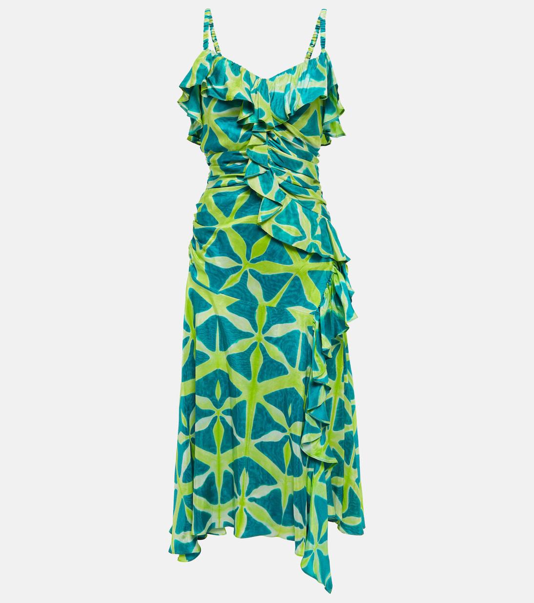 ULLA JOHNSON Zoya Printed Silk Midi Dress | endource