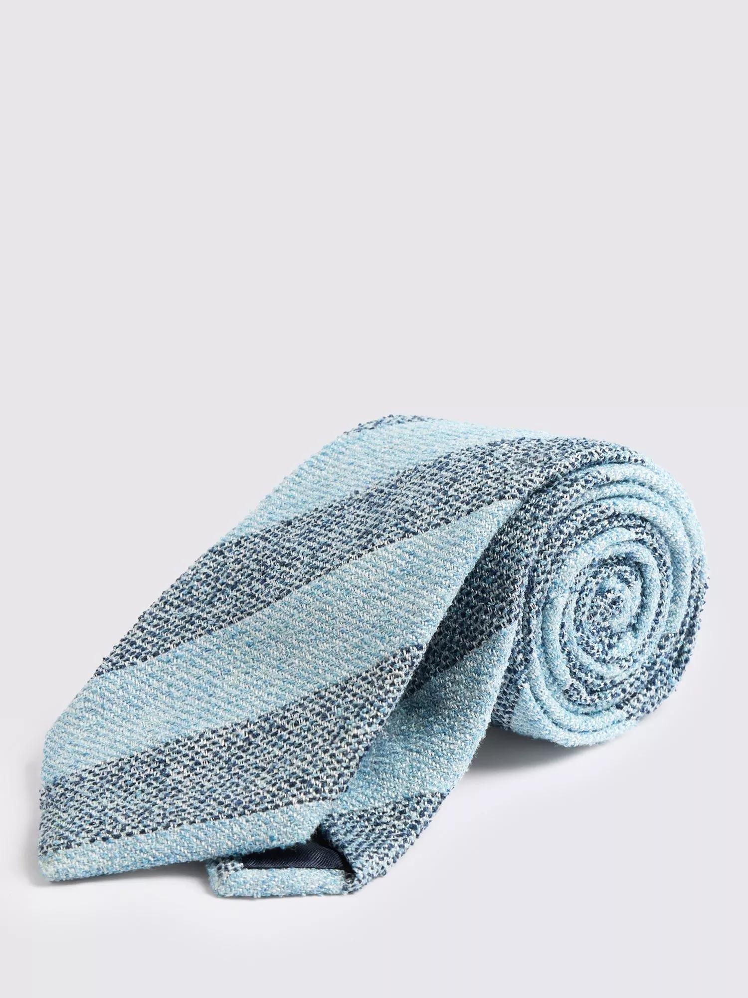 MOSS Italian Textured Stripe Tie, Blue | endource