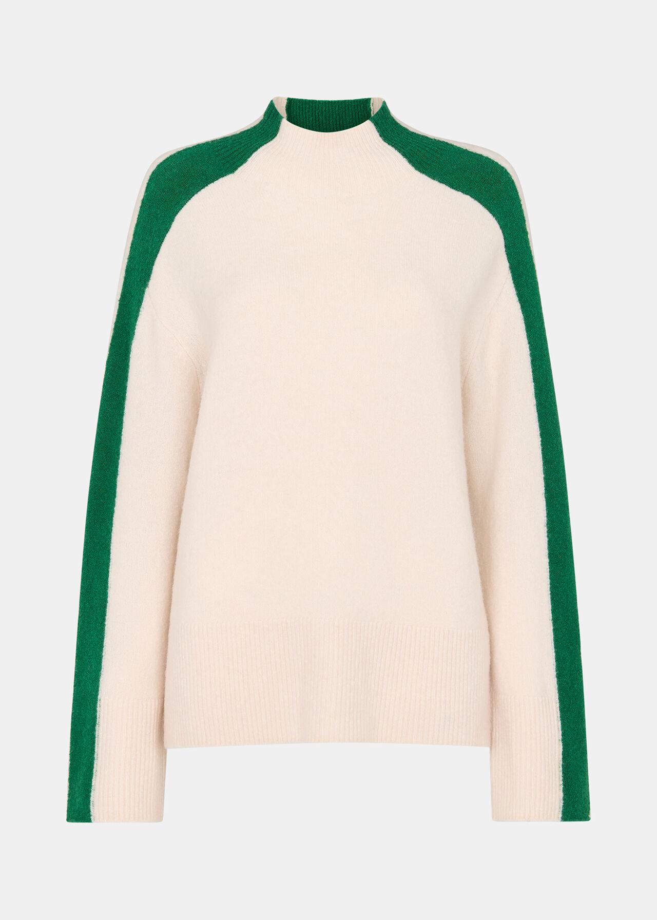 WHISTLES Colourblock Wool Mix Knit in Green/Multi | endource