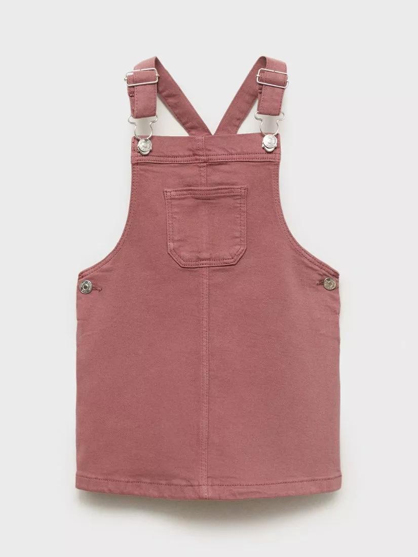 MANGO Kids' Rebeca Cotton Blend Denim Pinafore Mini Dress, Dark Red ...