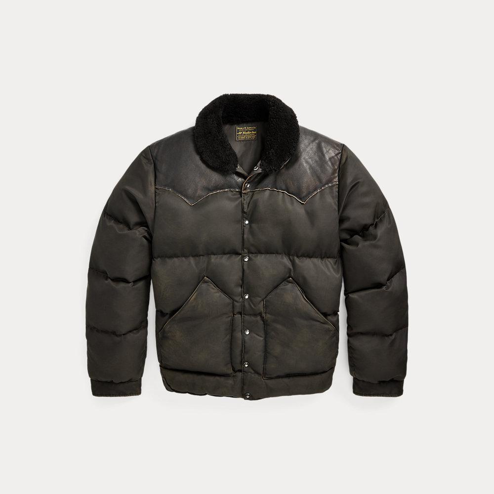 RALPH LAUREN RRL Shearling-Collar Leather-Yoke Jacket in Black | endource