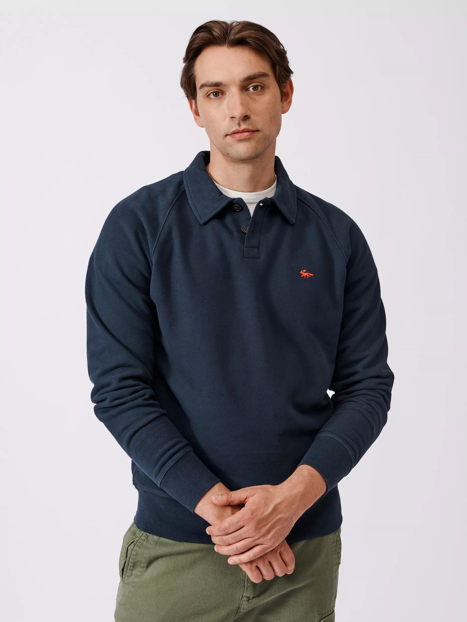 AUBIN Raithby Button Neck Sweat Top, Navy | endource