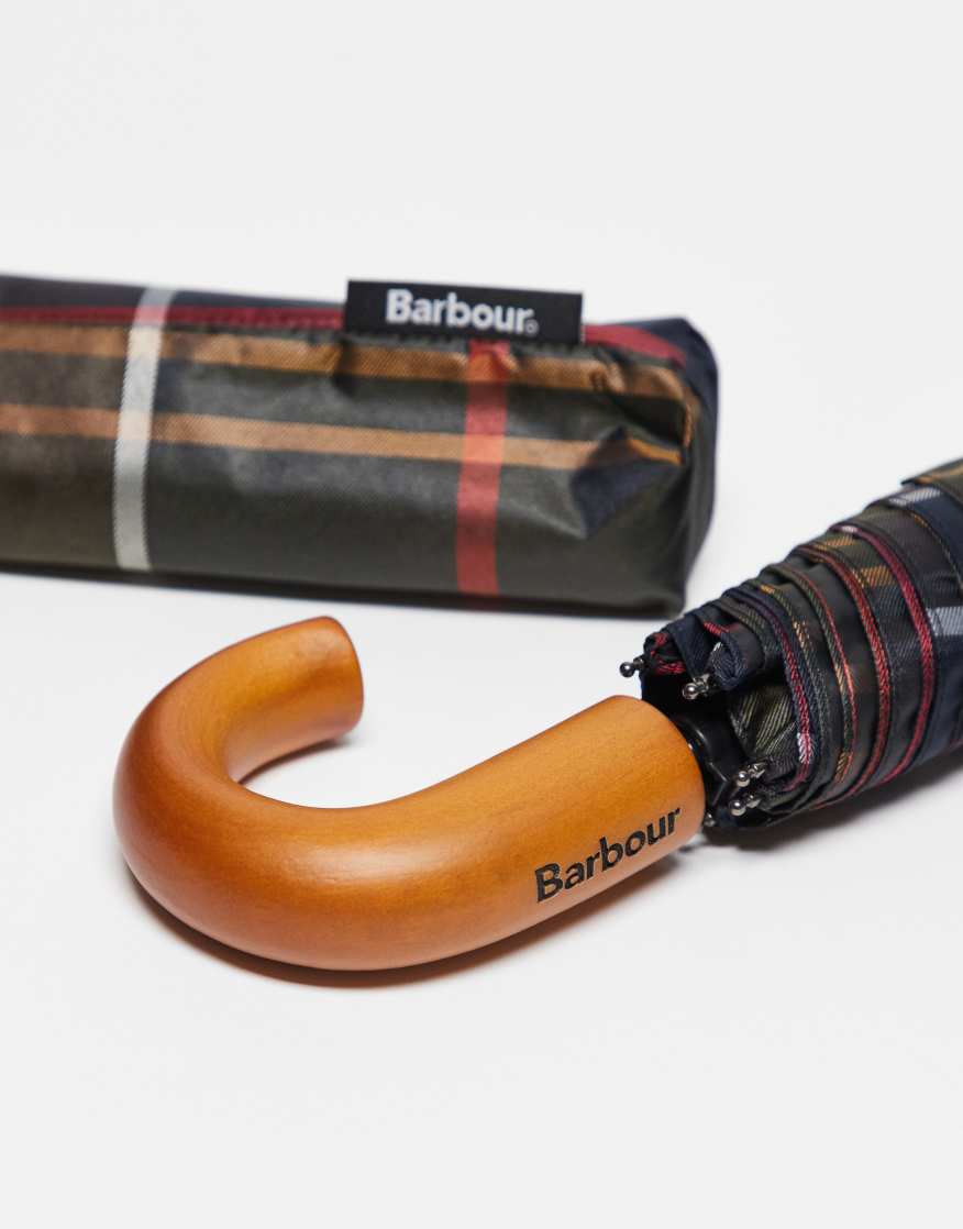 BARBOUR Tartan Mini Umbrella In Classic - DGREEN | endource