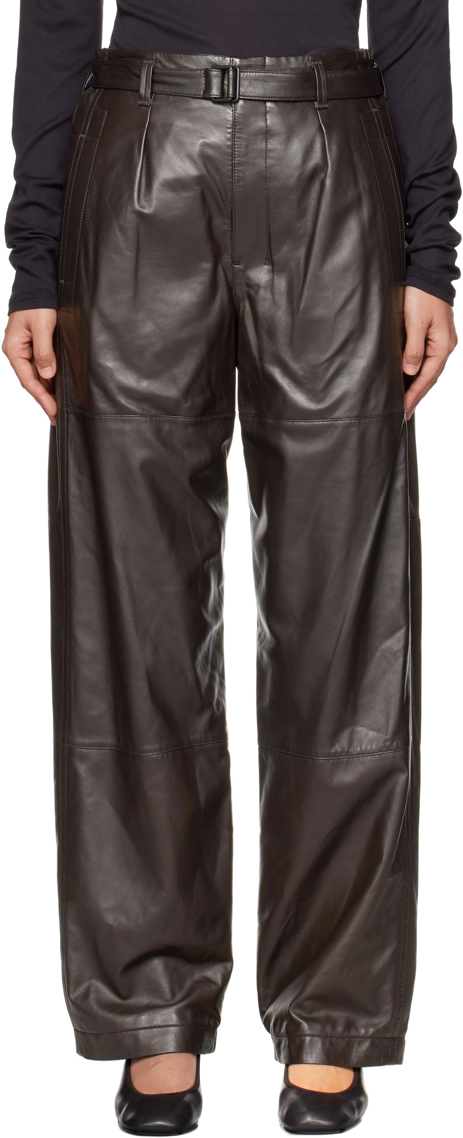LEMAIRE Drawstring Parachute Leather Pants | endource