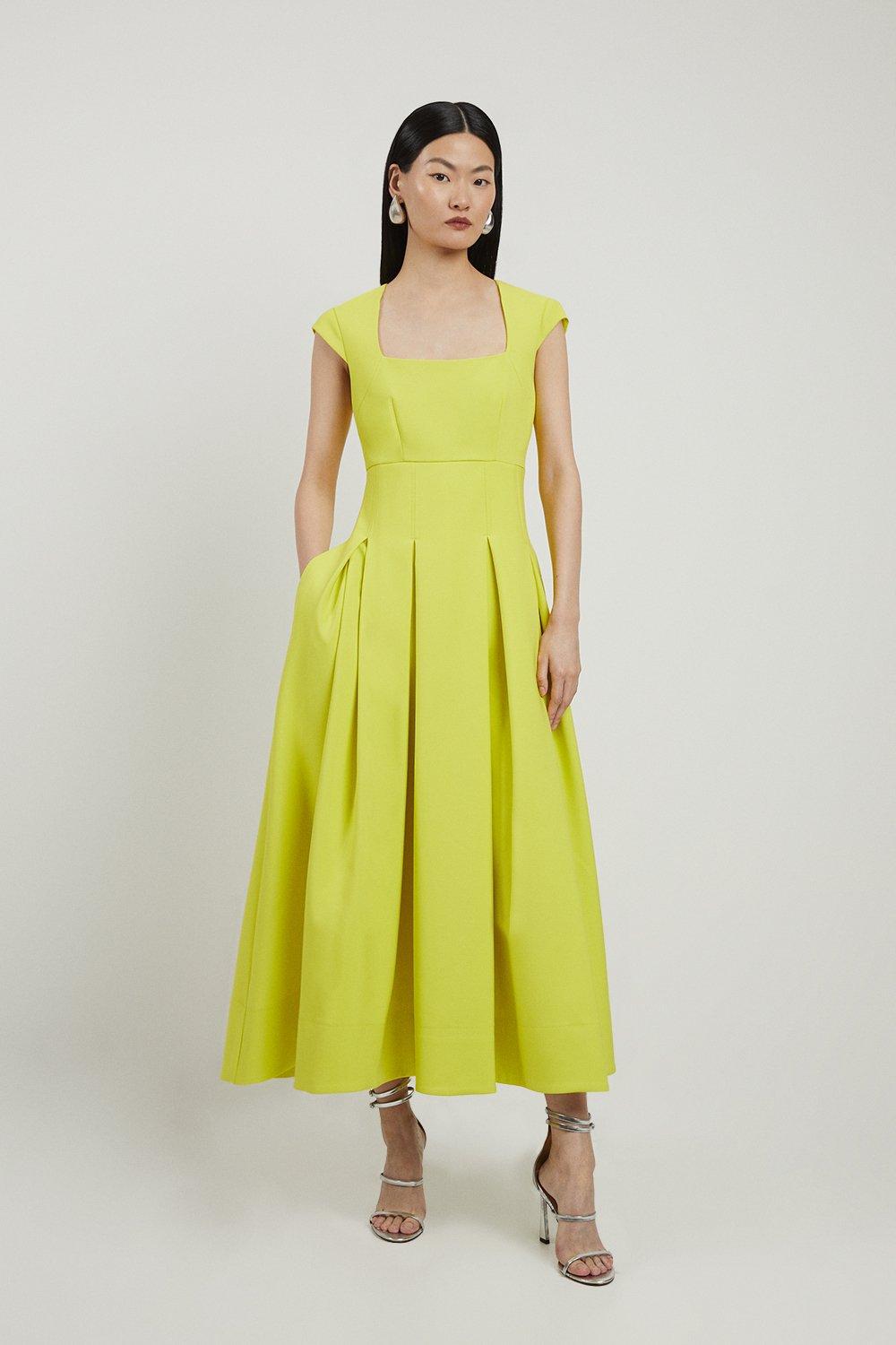 KAREN MILLEN Clean Tailored Square Neck Full Skirted Midi Dress in ...