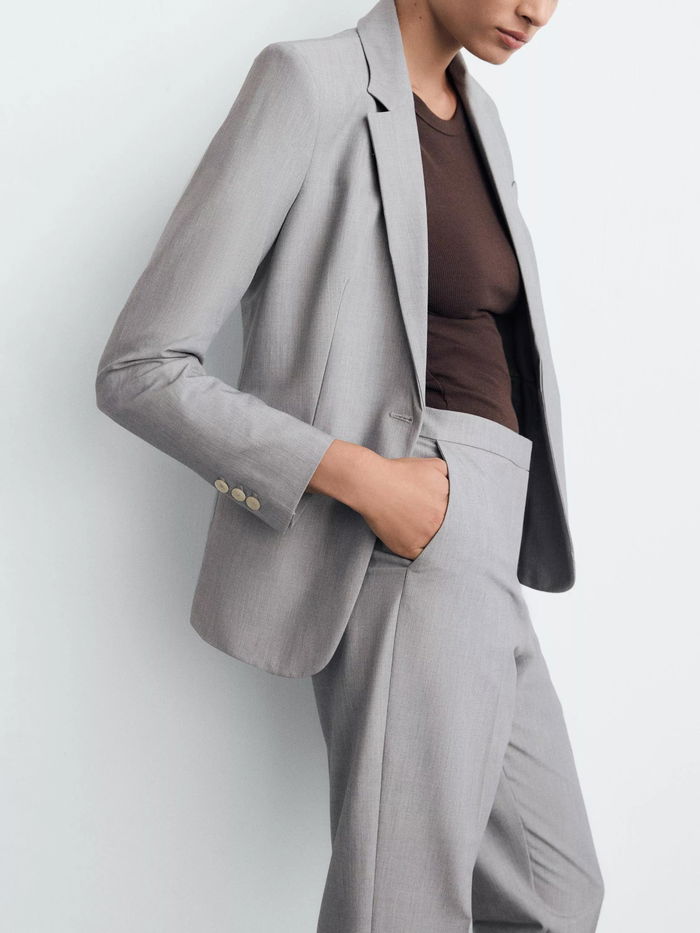 MANGO Borevi Single Breasted Blazer, Grey | endource