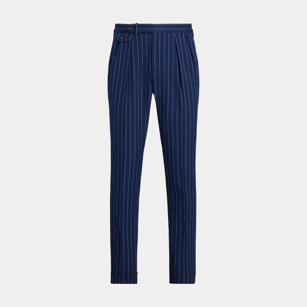 POLO RALPH LAUREN Pleated Rope-Stripe Suit Trouser in Blue | endource