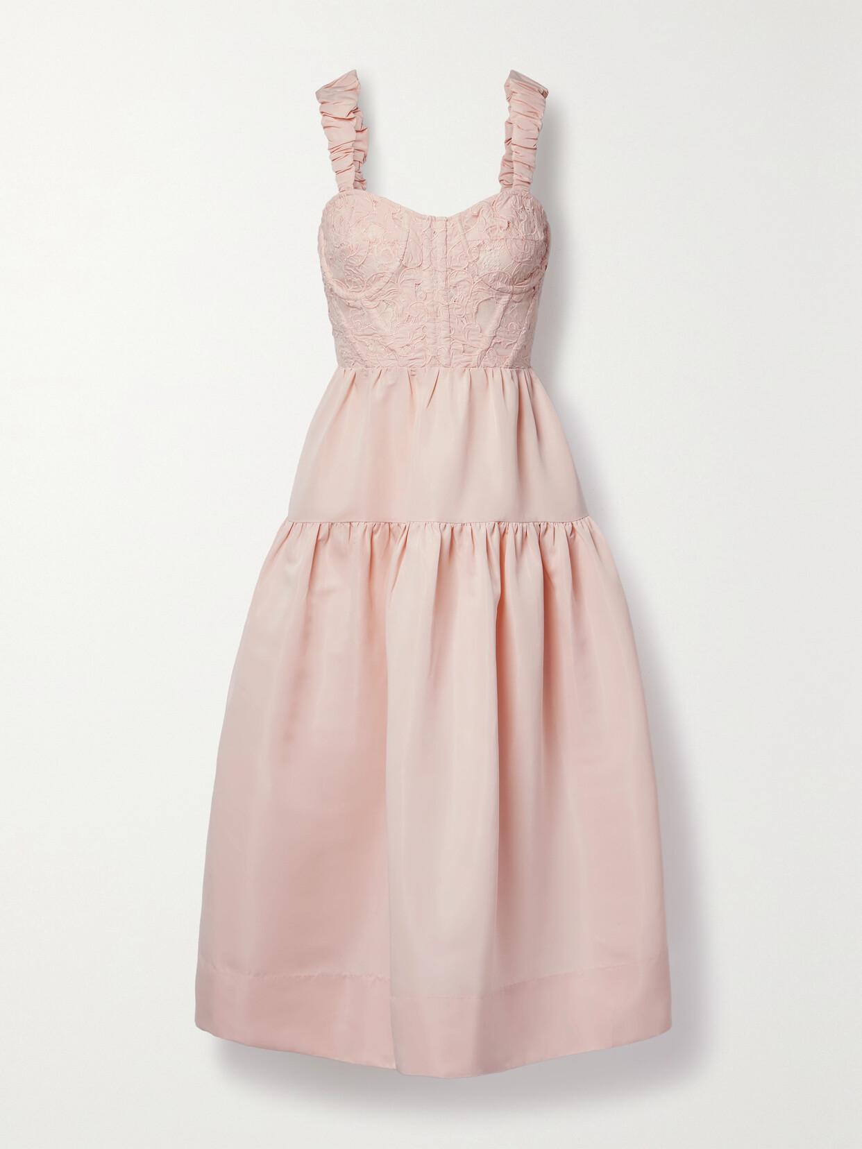 SEA Evita Embroidered Taffeta Midi Dress in Pink | endource