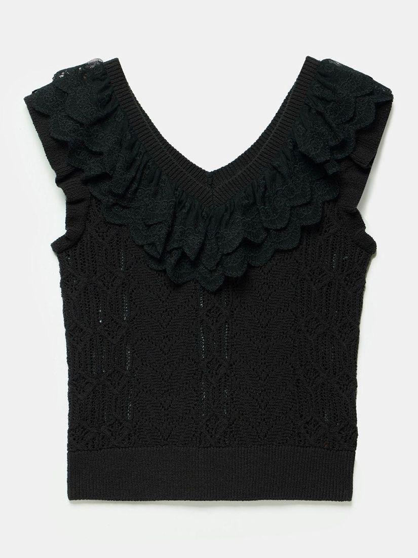 MINT VELVET Ruffle Knit Top in Black | endource
