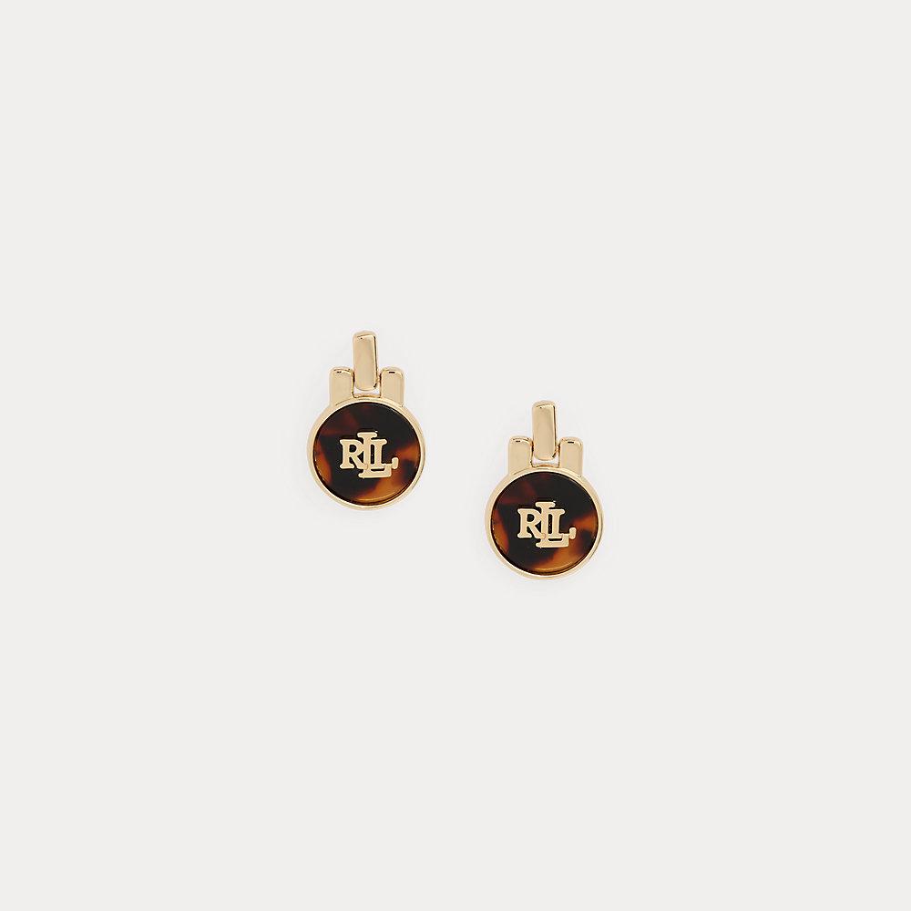 LAUREN RALPH LAUREN Gold-Plated Tortoiseshell Logo Studs in Yellow ...