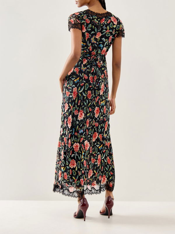 RIXO Clarice Midi Dress Butterfly Floral Print | endource