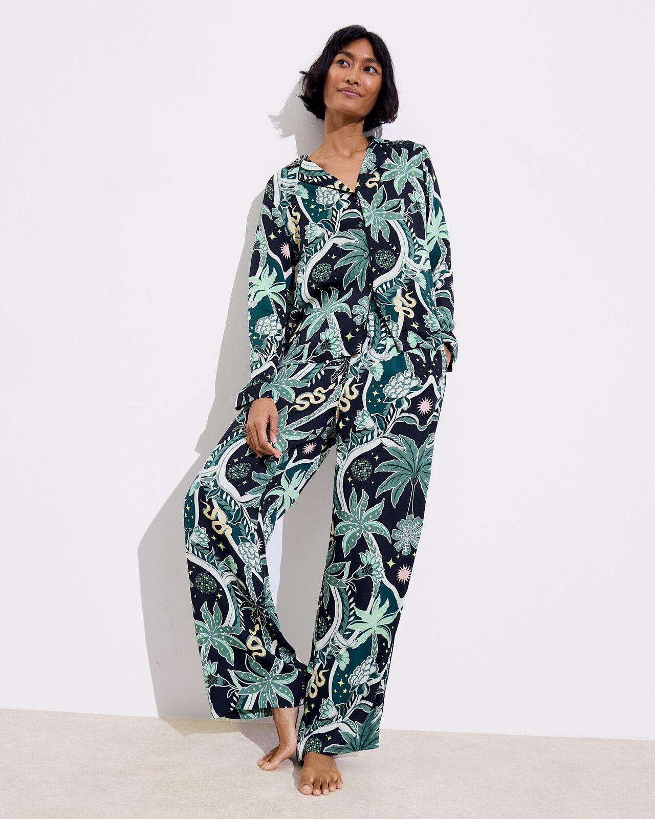 OLIVER BONAS Disco Jungle Shirt & Trousers Pyjama Set in Black | endource