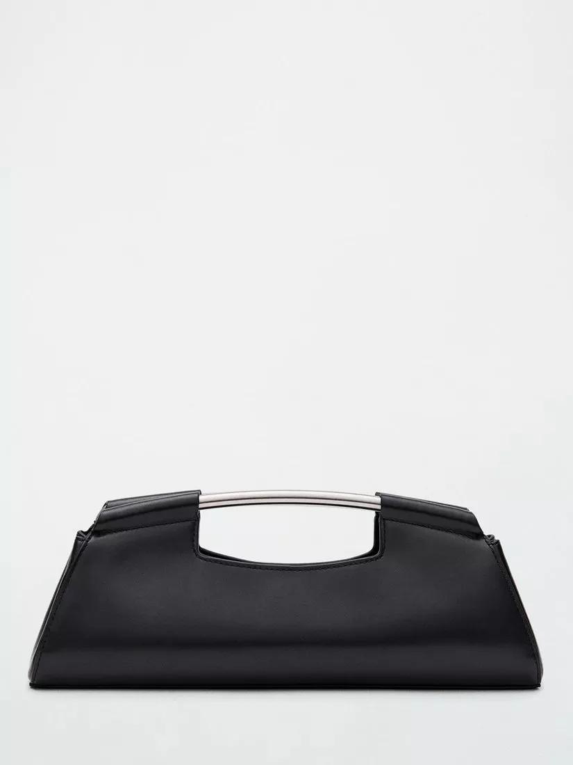 MANGO Canoli Leather Clutch Bag in Black | endource