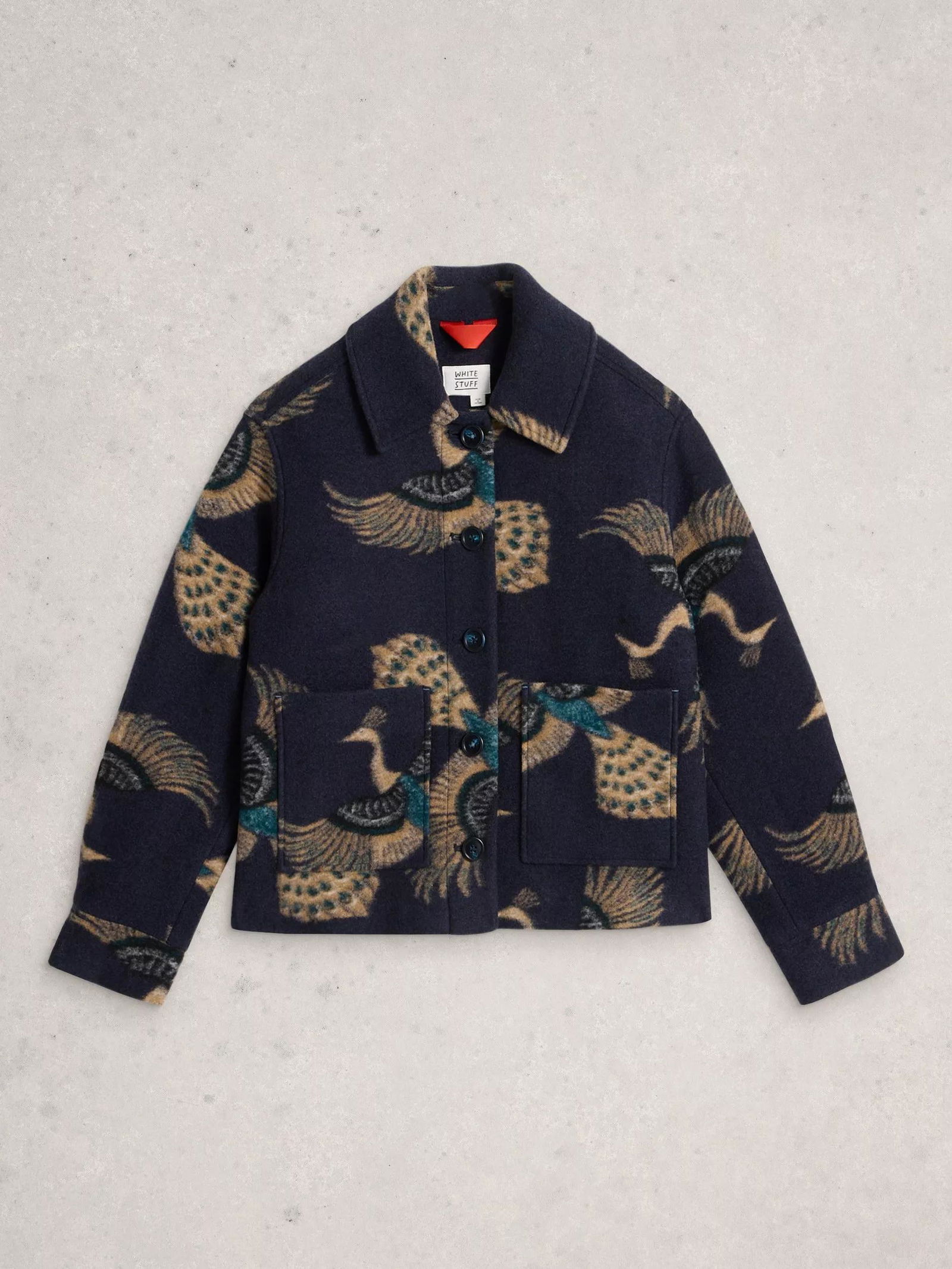 WHITE STUFF Alexa Birds Boxy Jacket, Navy/Multi | endource