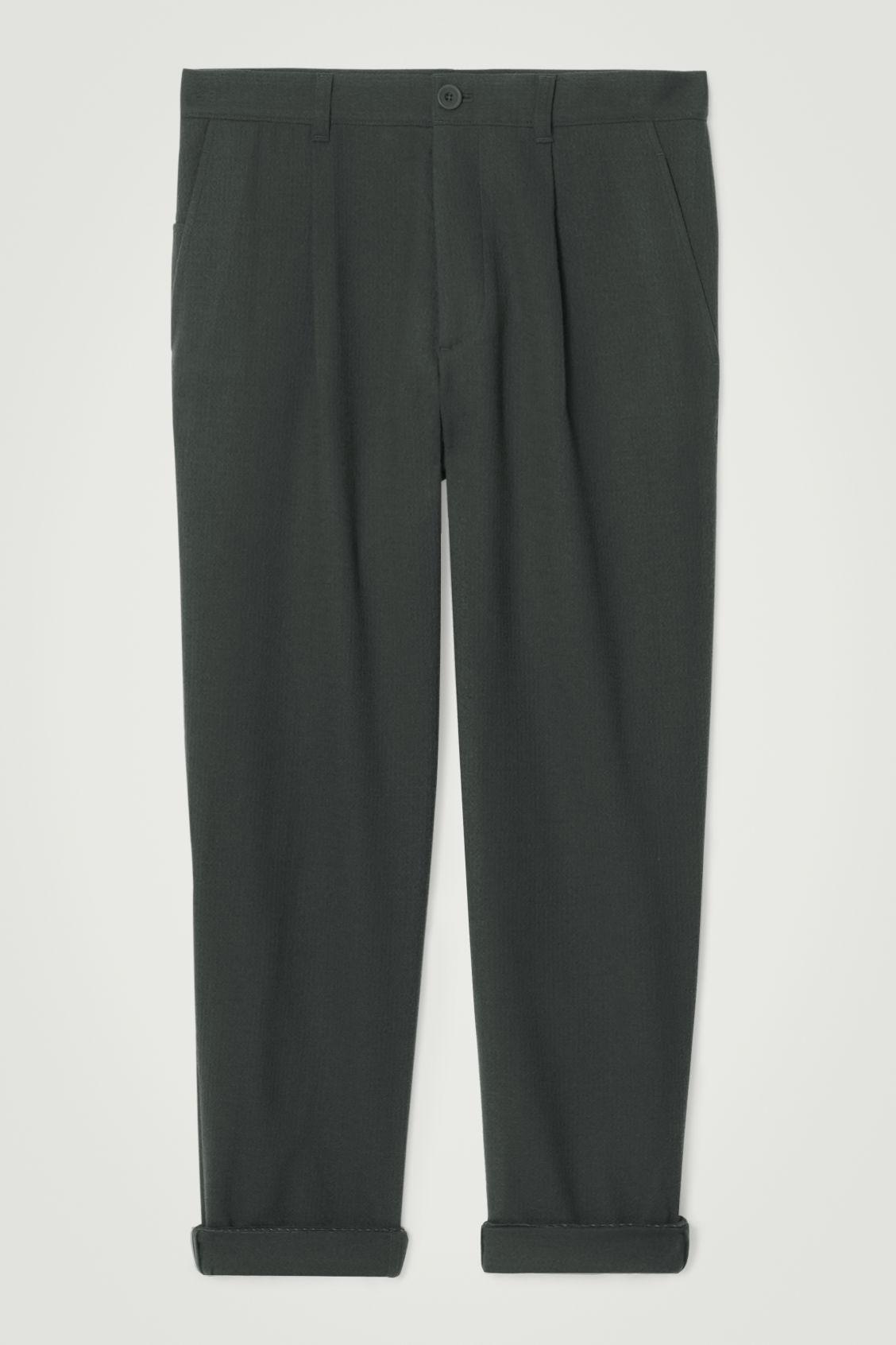 COS Pleated Wool Trousers in DARK GREEN | endource