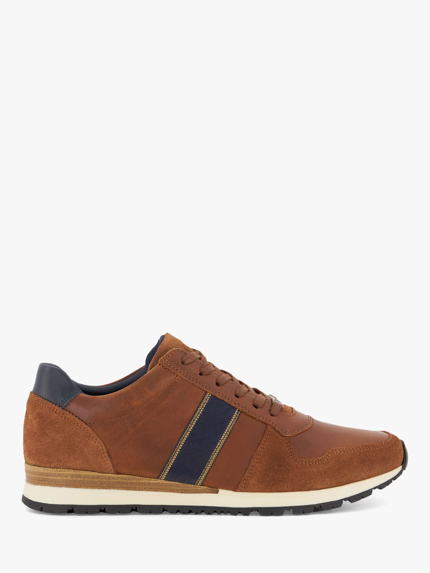 DUNE Treck Wide Fit Leather Trainers in Dark Tan-leather | endource