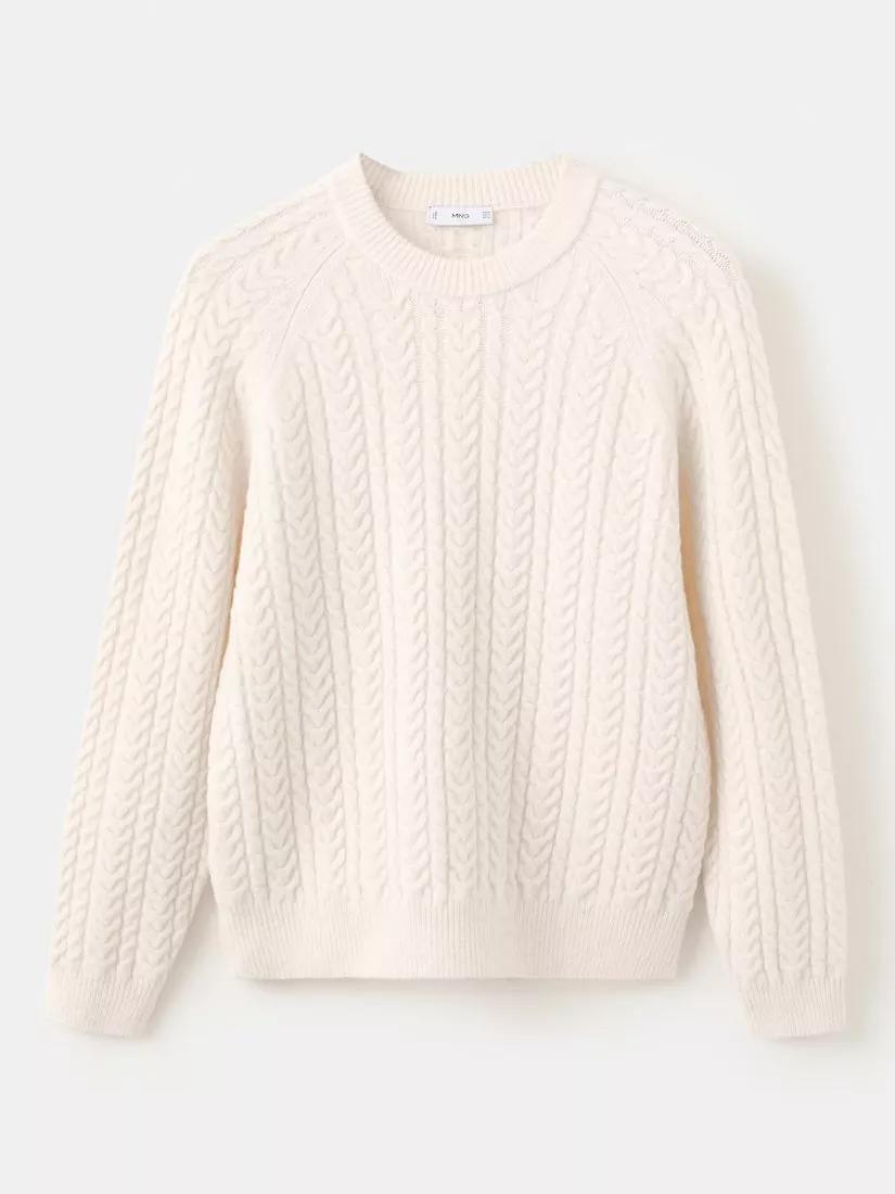 MANGO Marieta Textured Crew Neck Jumper, Natural White | endource