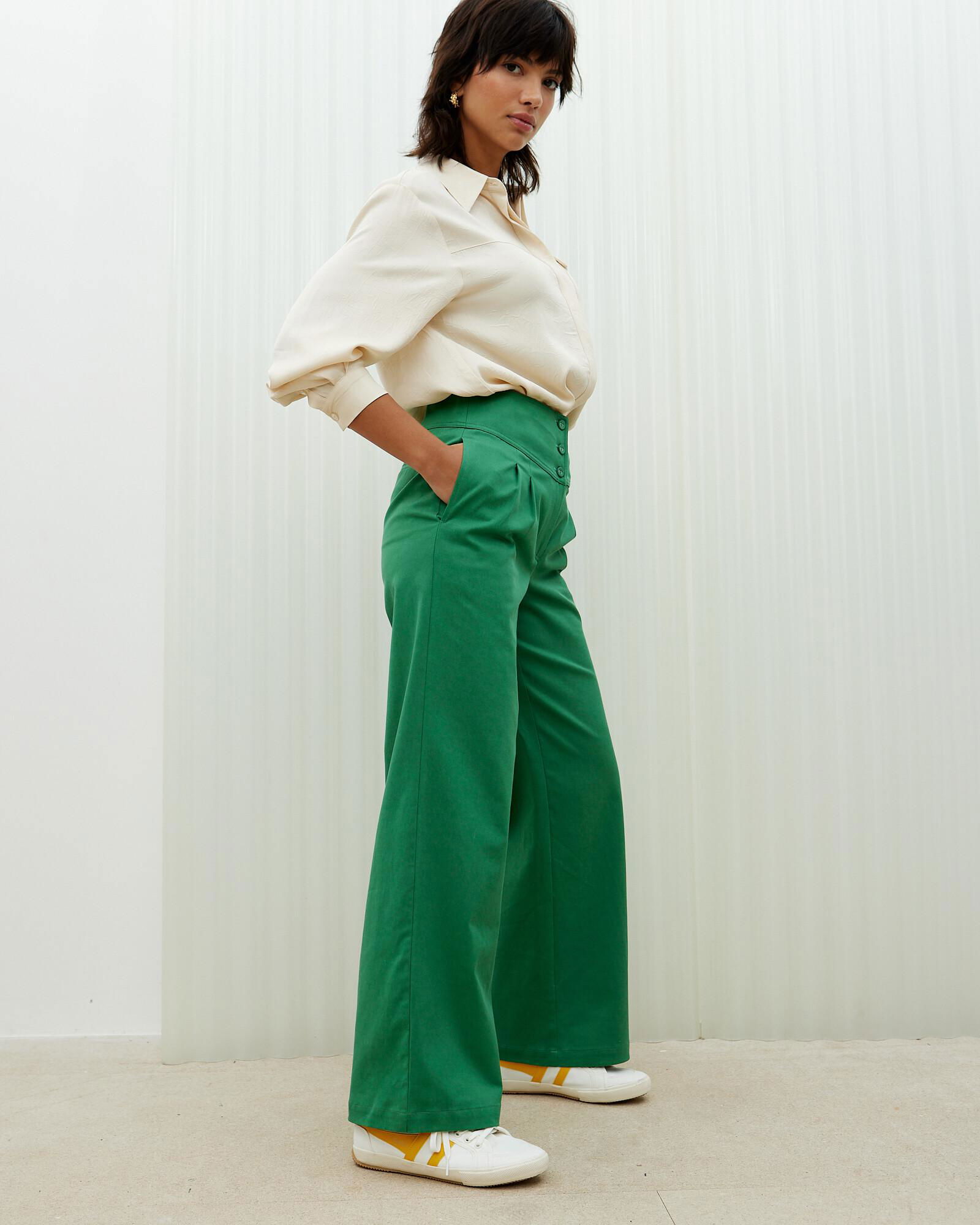 OLIVER BONAS Basque Wide Leg Trousers in Green | endource