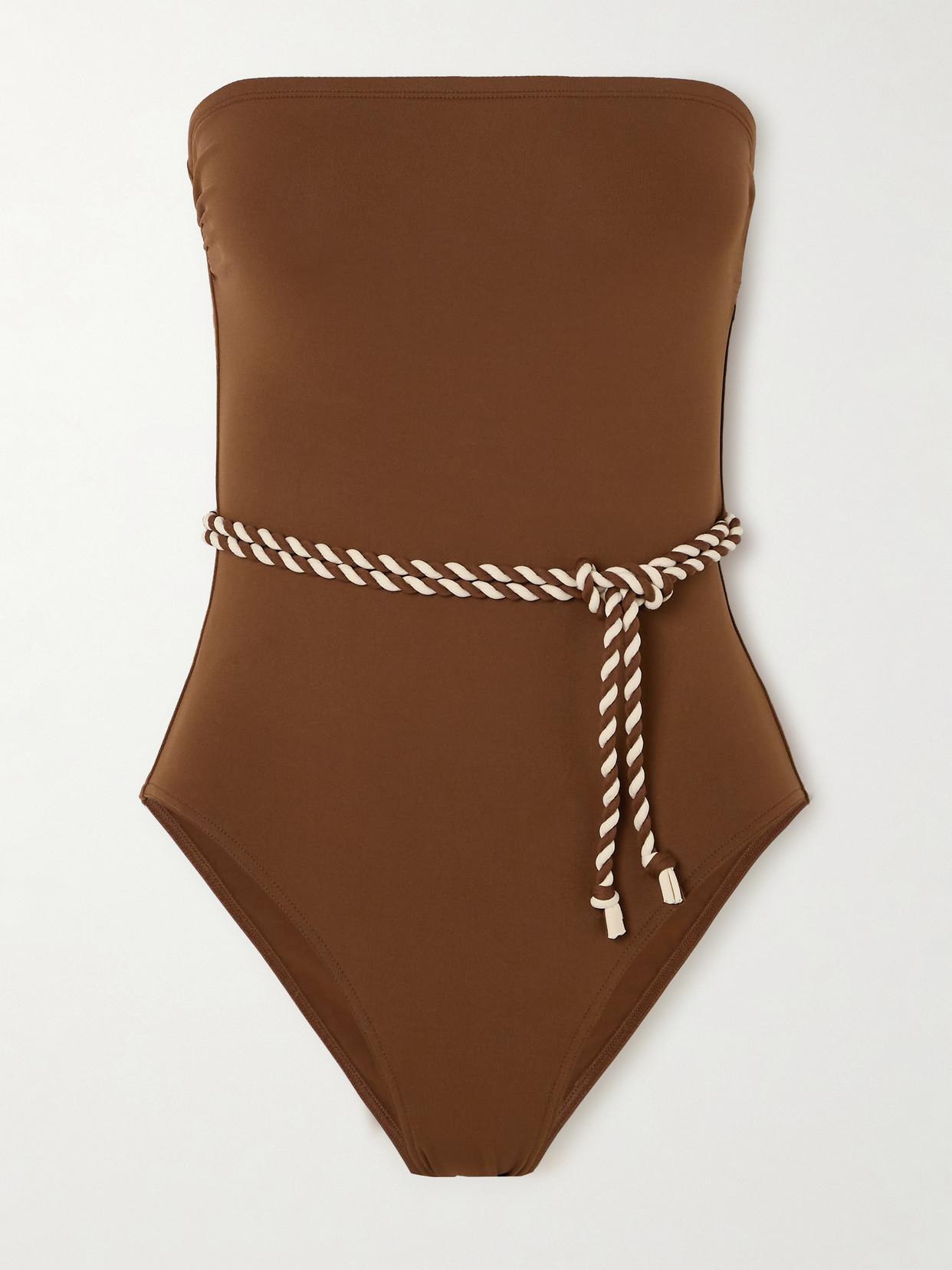 Eres Twist Majorette Belted Strapless Swimsuit In Brown Endource