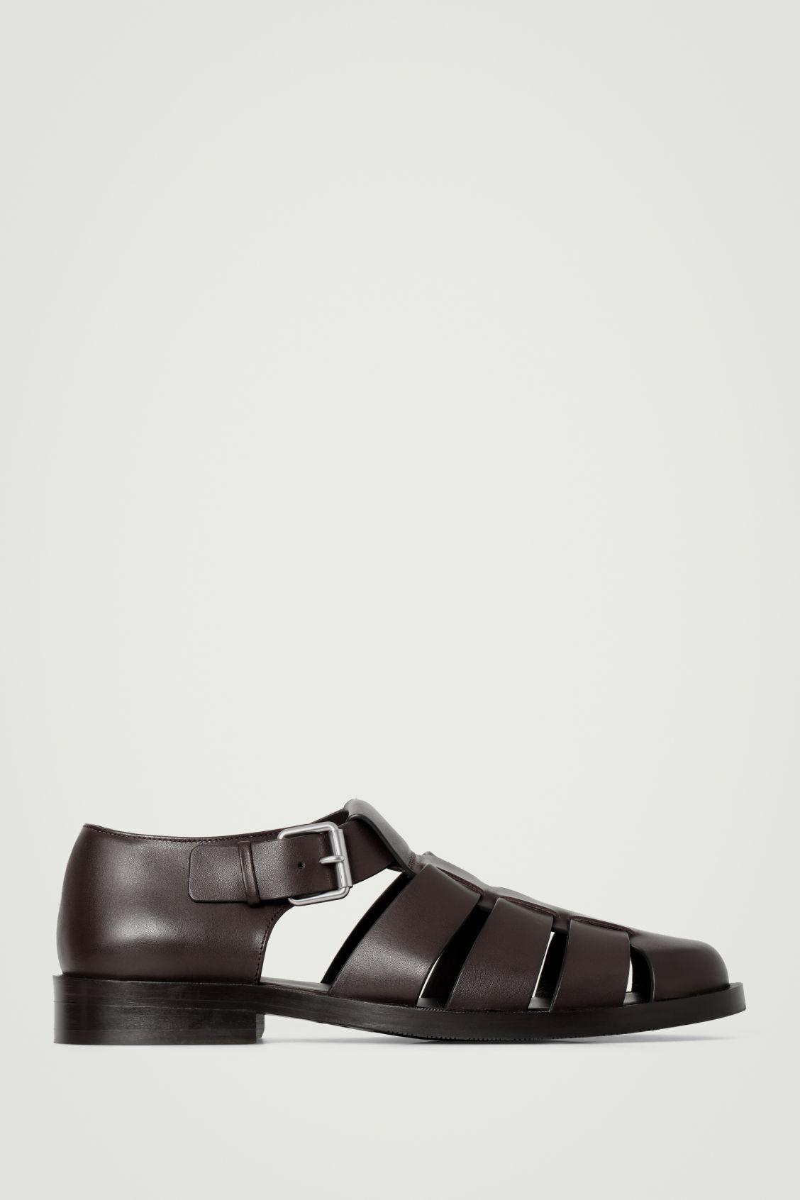 COS Leather Fisherman Sandals in DARK BROWN | endource