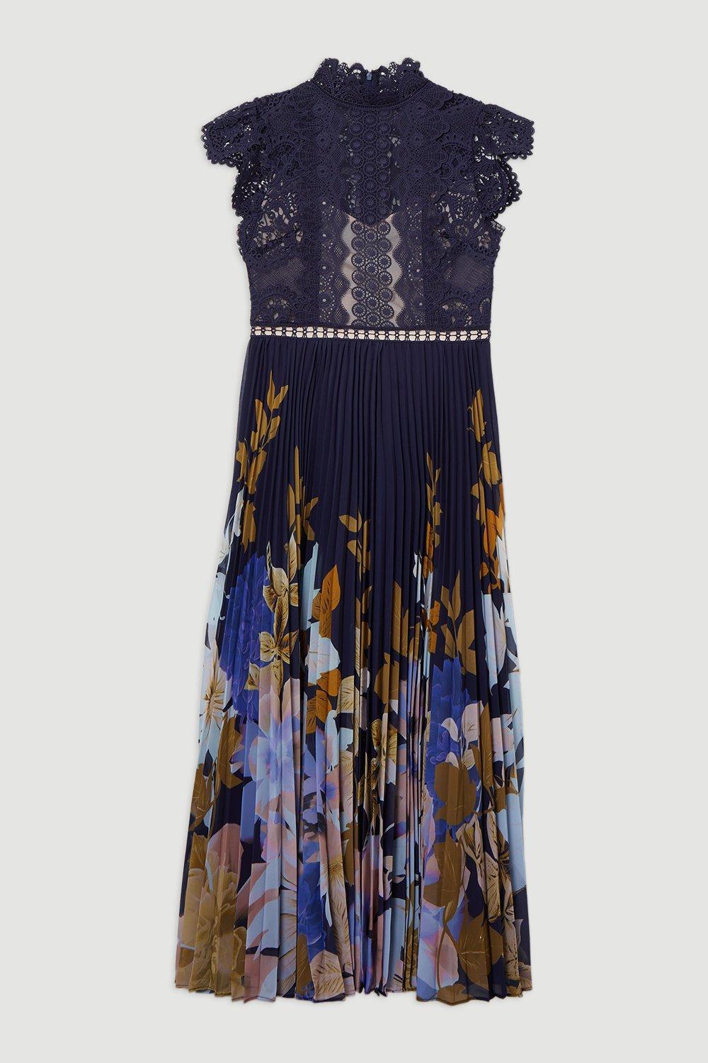 KAREN MILLEN Lace Trailing Floral Ombre Maxi Dress in Navy | endource