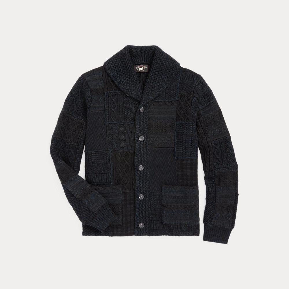 RALPH LAUREN RRL Patchwork Cotton-Wool Cardigan in Black | Endource