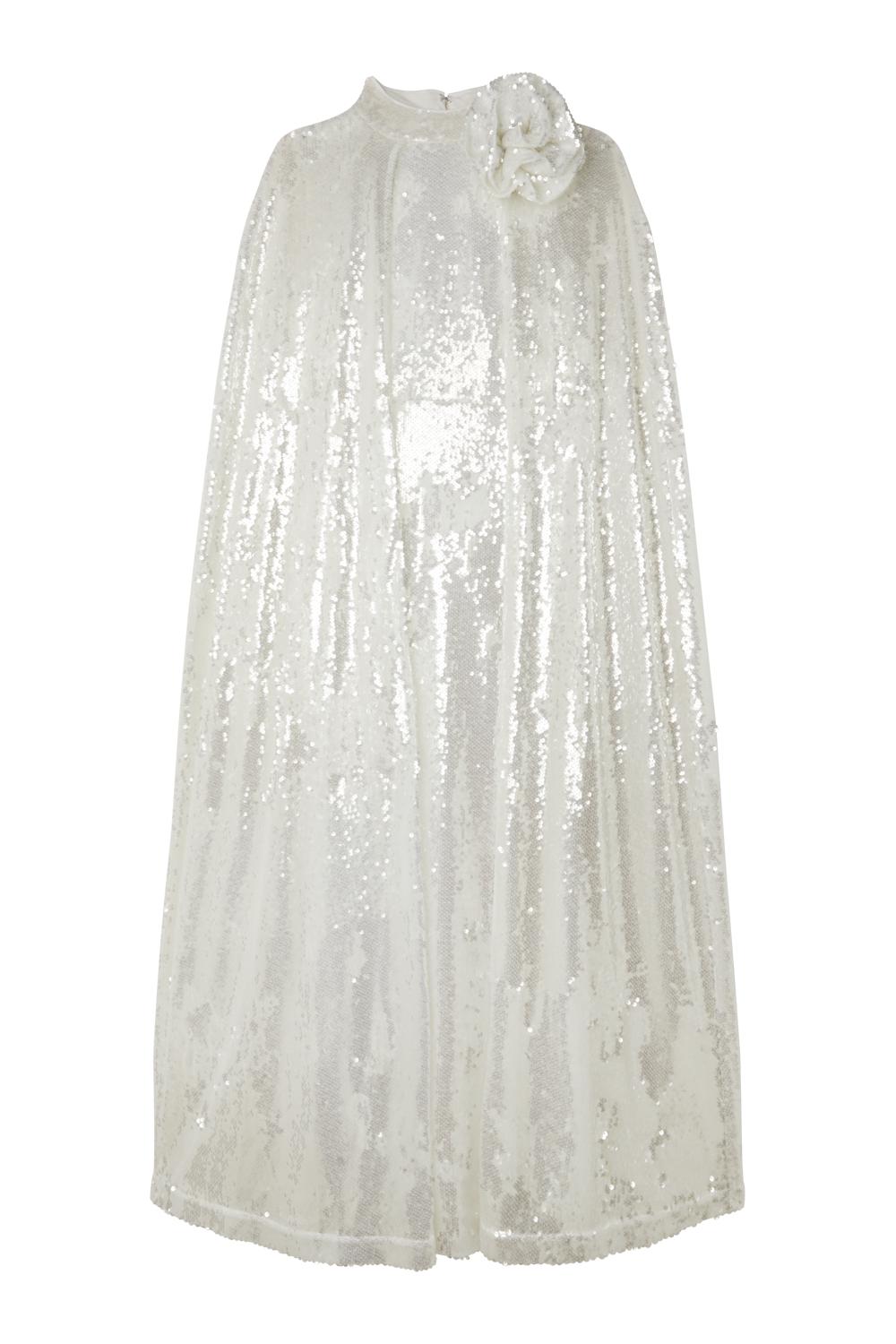 KAREN MILLEN Sequin Rosette Cape Maxi Dress in Ivory | endource