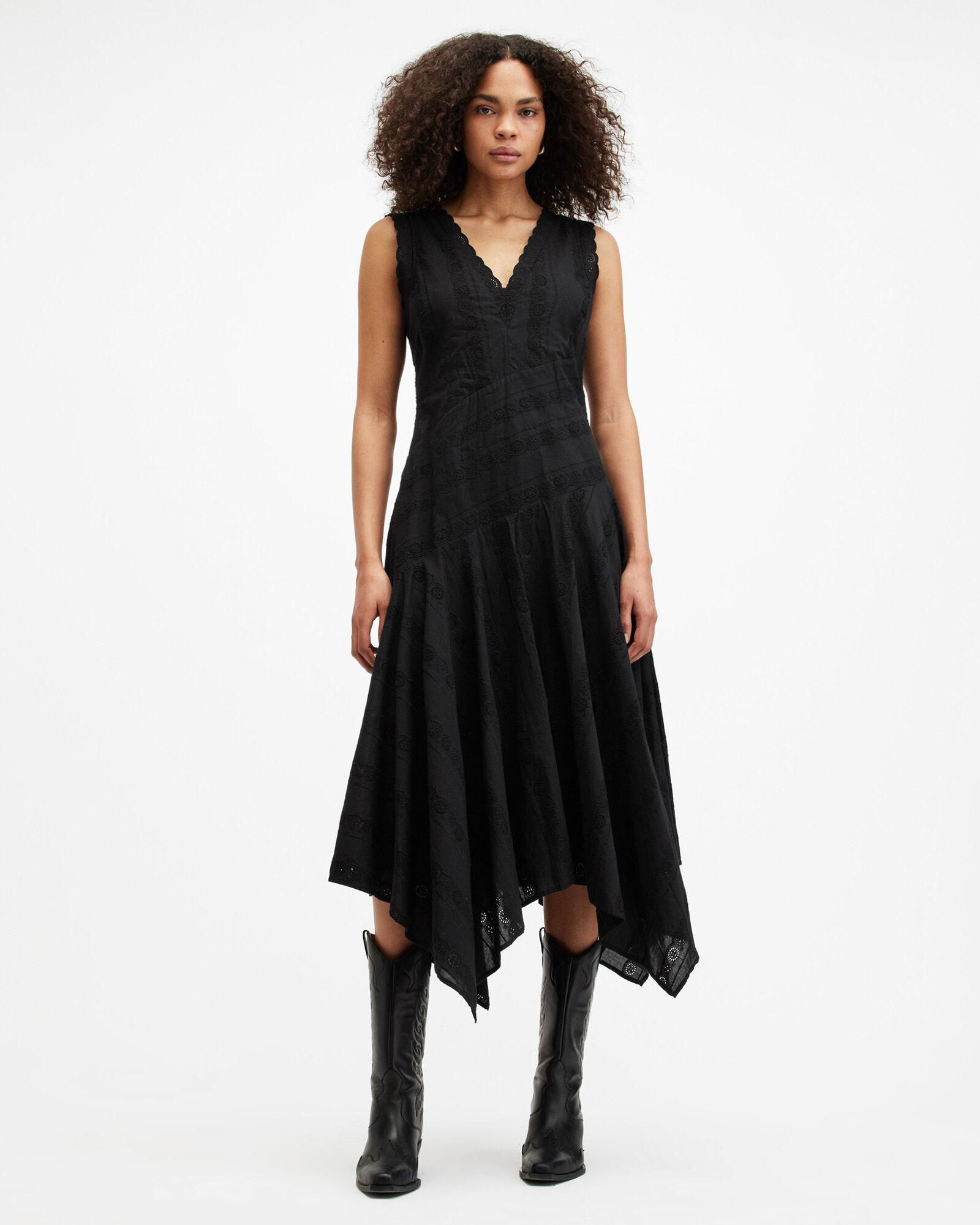 ALLSAINTS Aviana Sleeveless Broderie Maxi Dress in Black | endource