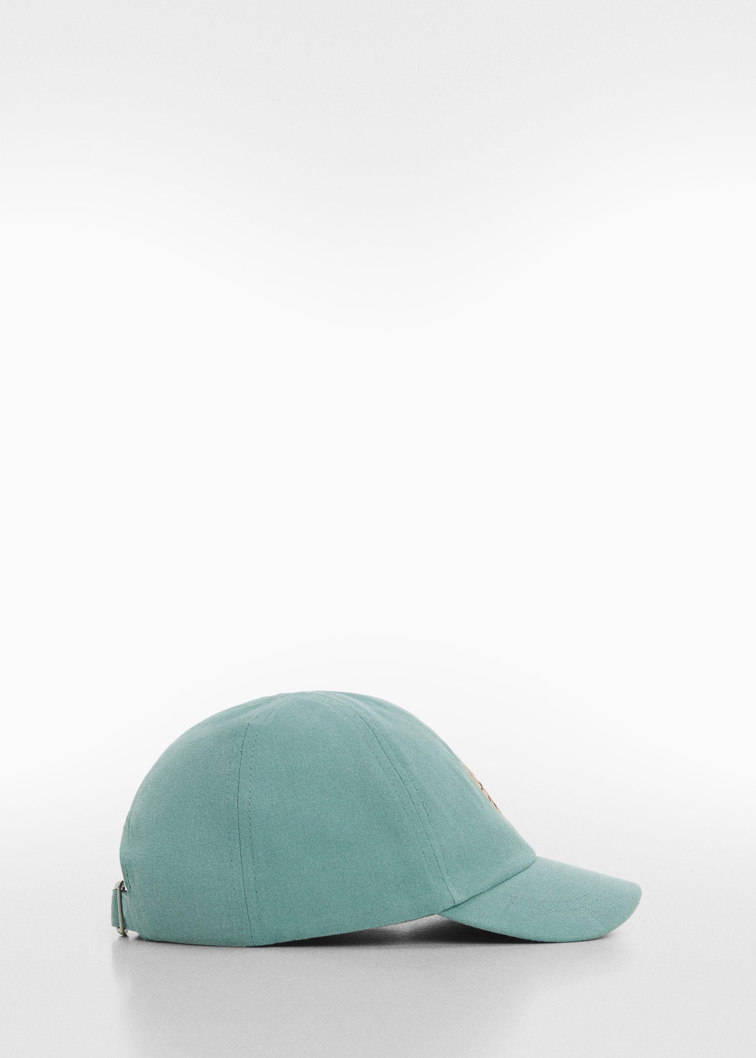 MANGO Embroidered Detail Cap in Aqua Green | endource