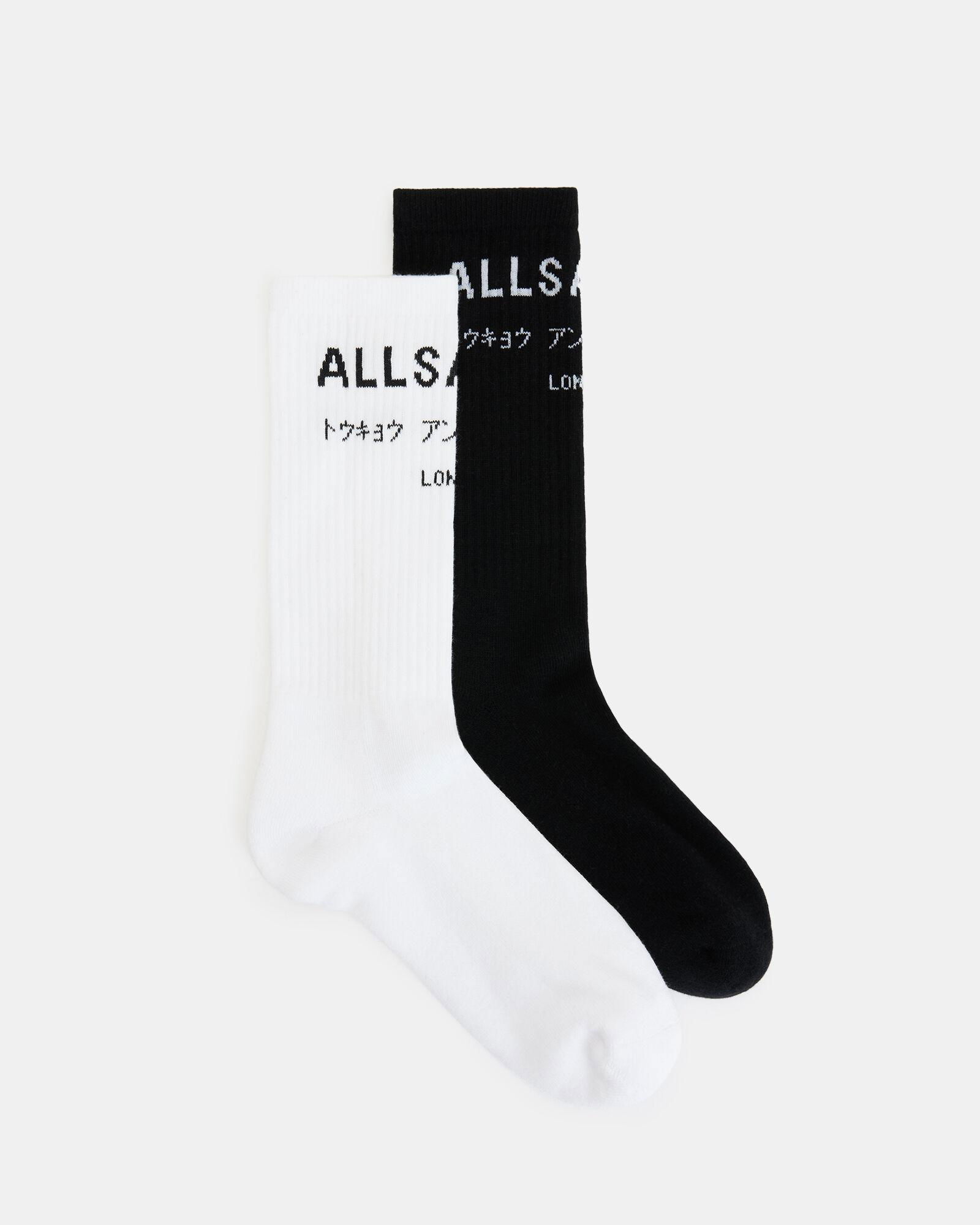 ALLSAINTS Underground Logo Socks, 2 Pack in Black/White | endource