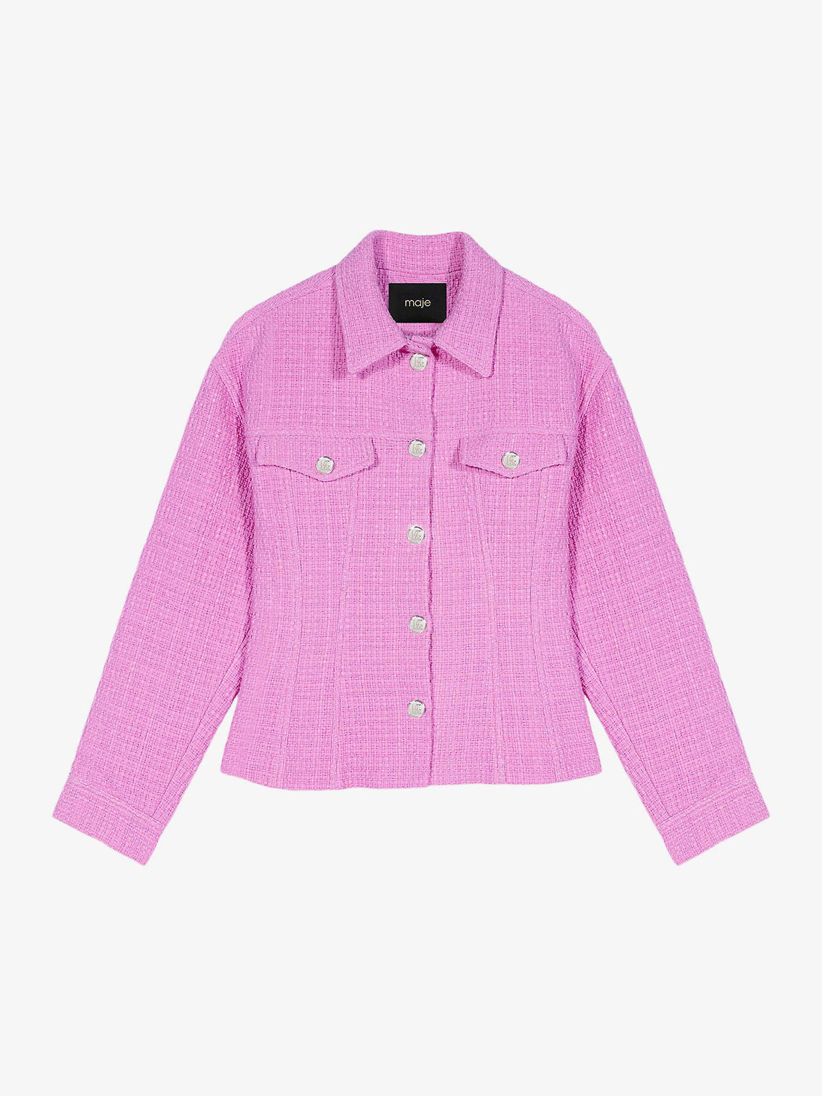 MAJE Basque-Waist Fitted Tweed Jacket in ROSES | endource