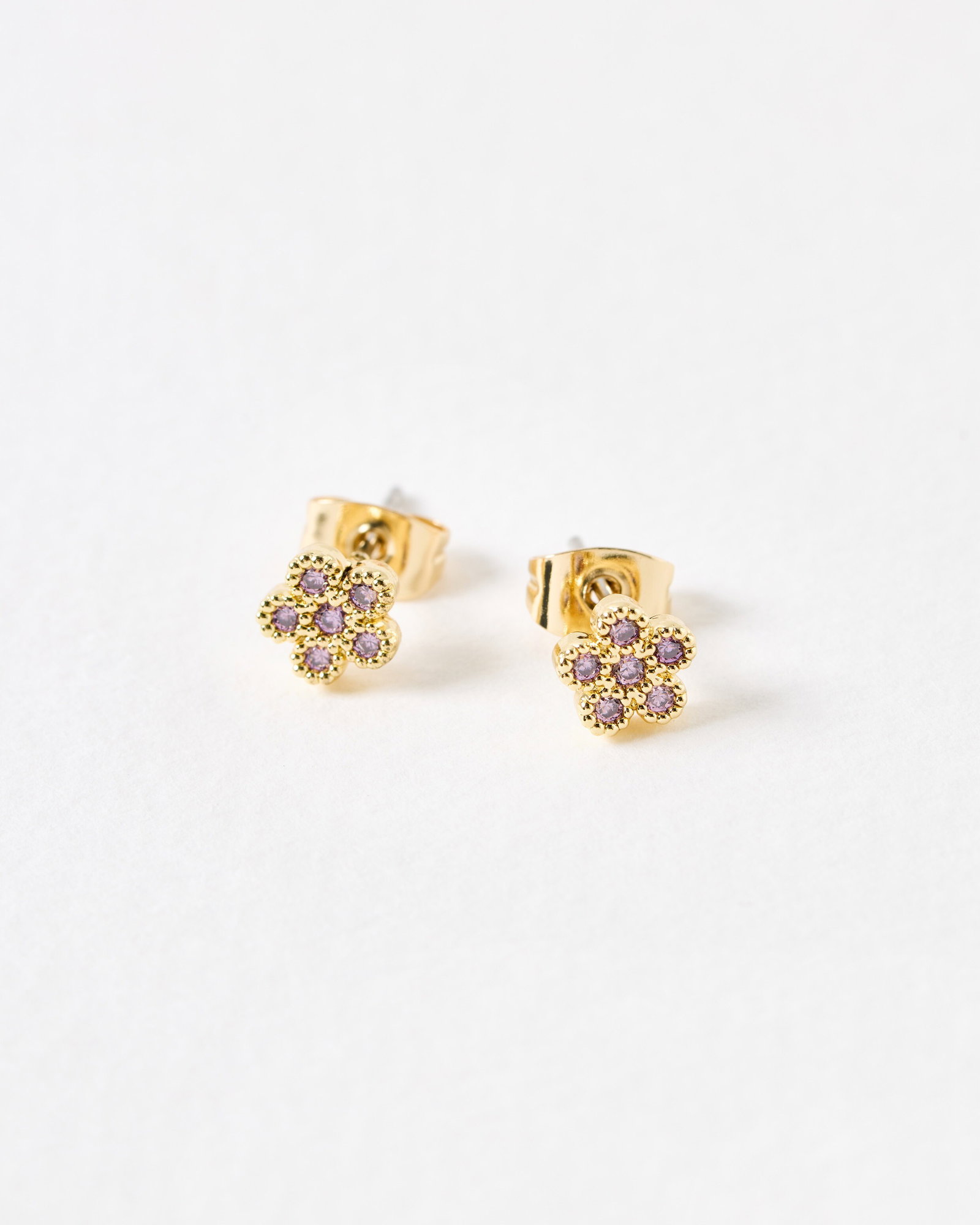 OLIVER BONAS Neve Purple Stone Tiny Flower Stud Earrings | endource