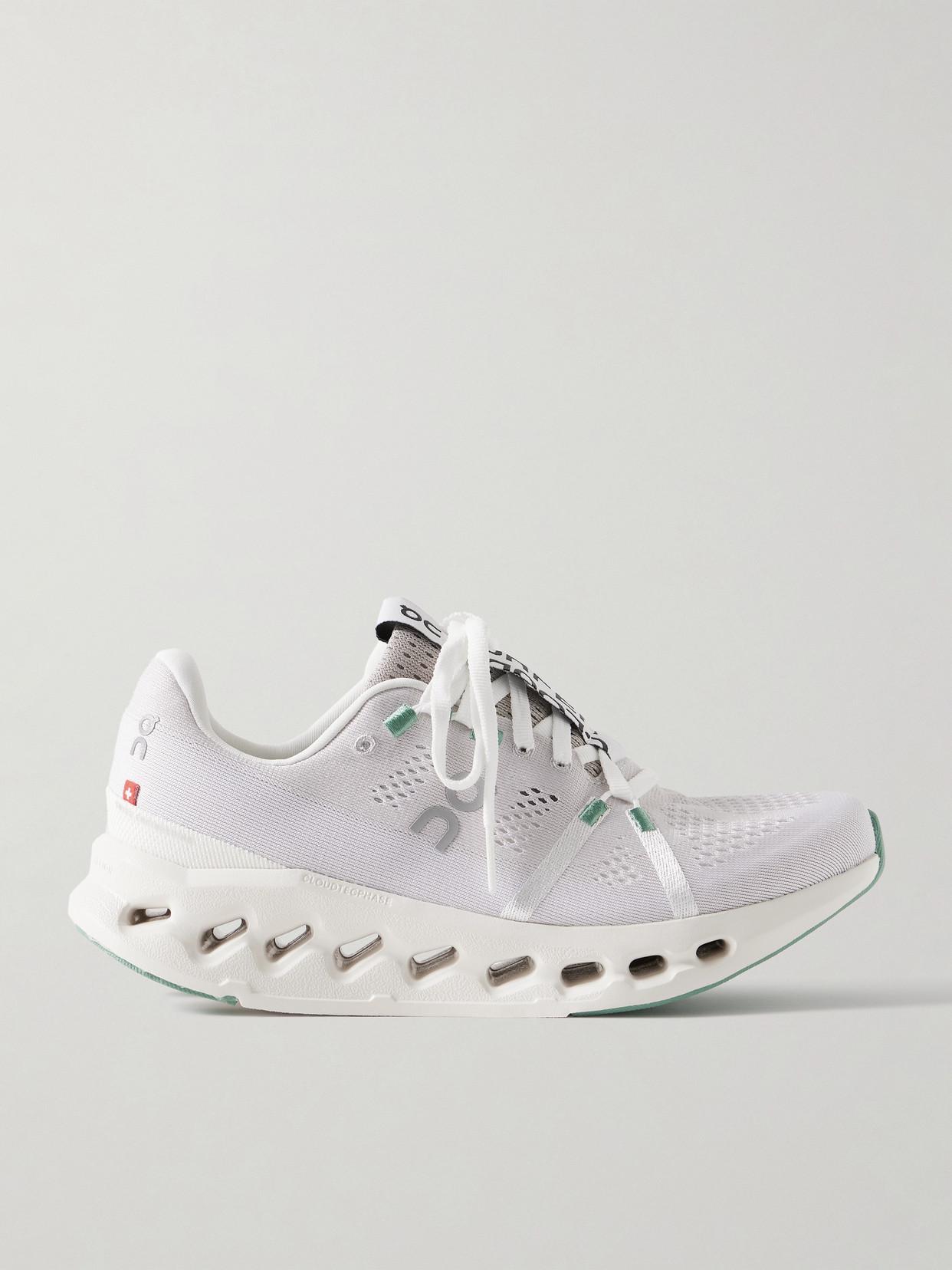 ON-RUNNING Cloudsurfer Webbing-Trimmed Stretch-Knit Sneakers in White ...