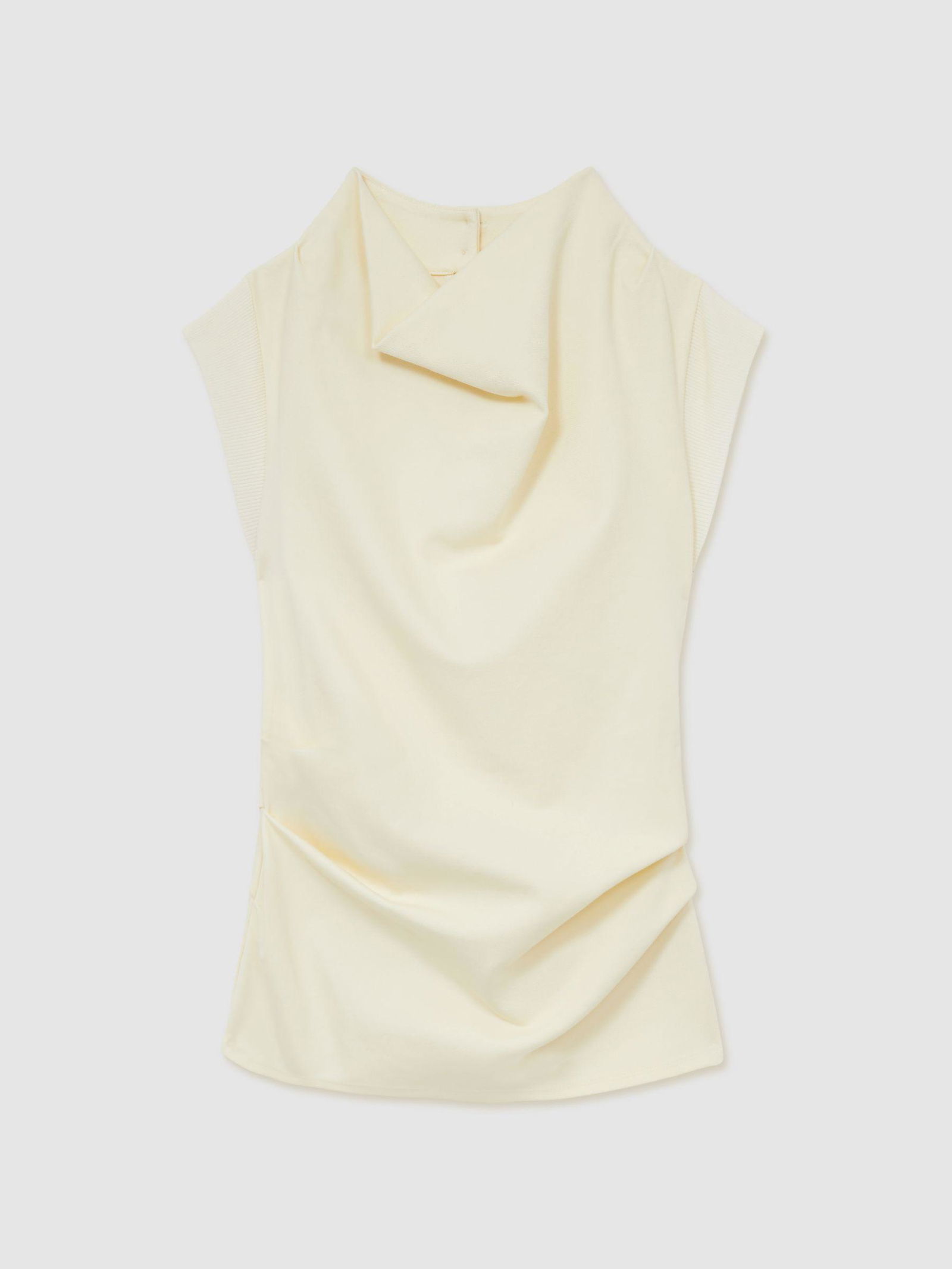 REISS Draped Twill Sleeveless Top in Pale Yellow | endource